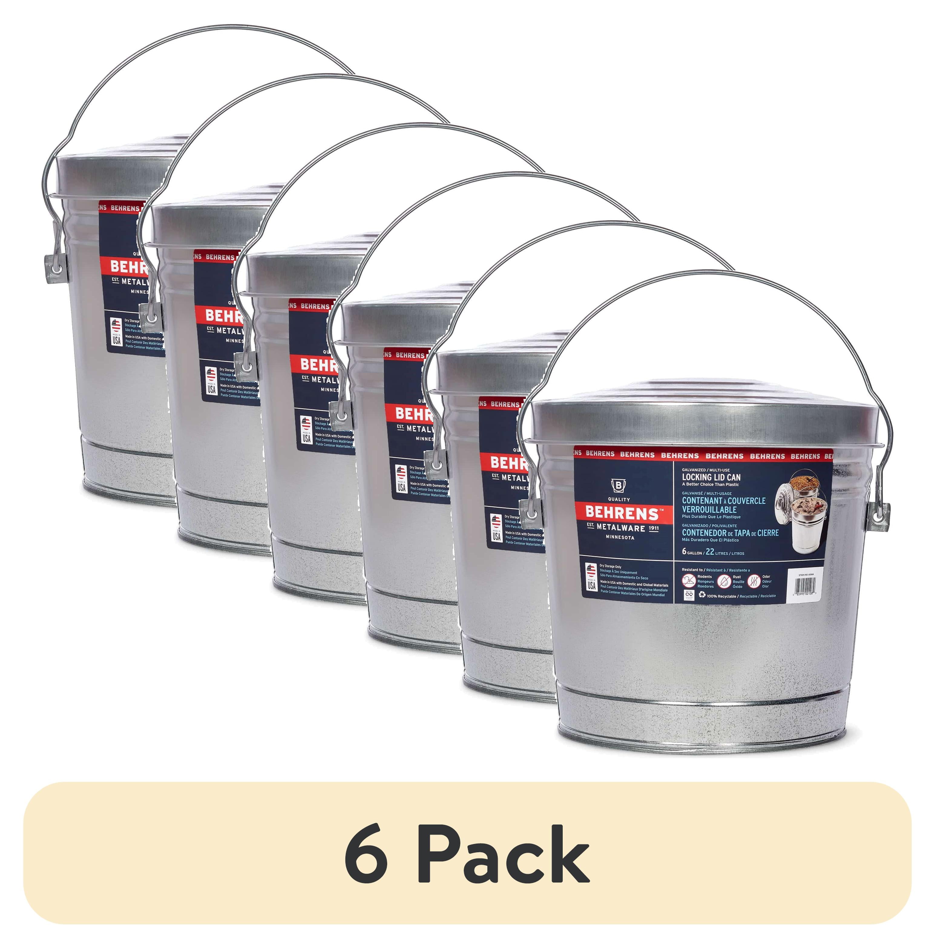 (6 pack) BEHRENS Galvanized Steel Locking Lid Storage Can, 6-Gallon ...