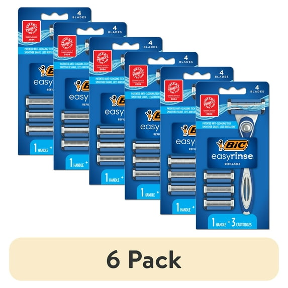 (6 pack) BIC Easy Rinse Anti-Clogging Men's 4-Blade Manual Refillable ...