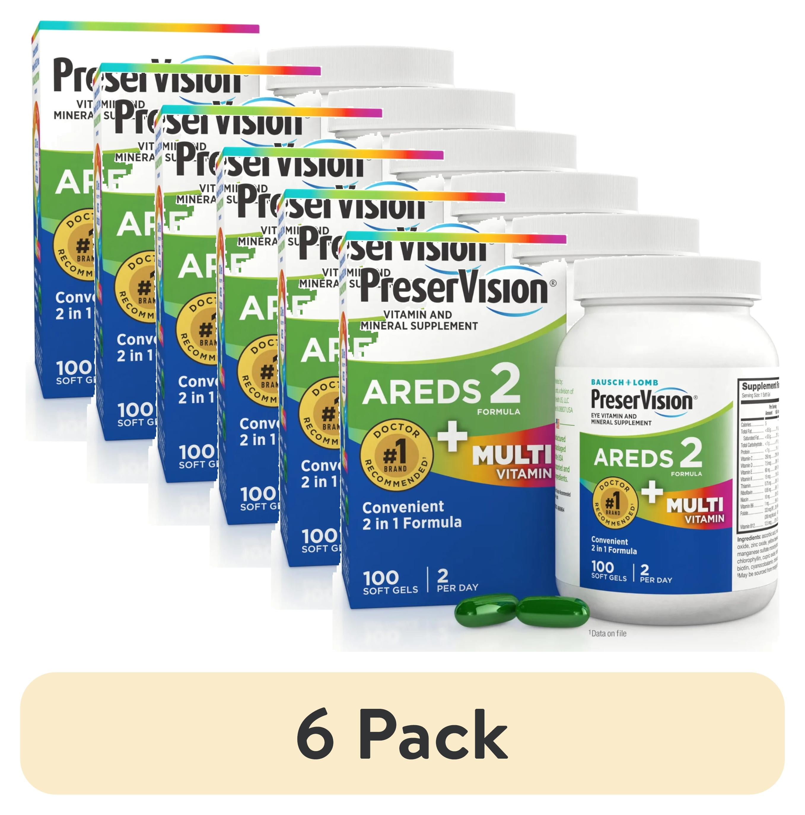 (6 pack) Bausch And Lomb Preservision Areds 2 Formula Plus Multivitamin Eye Soft Gels 100 Ea ...