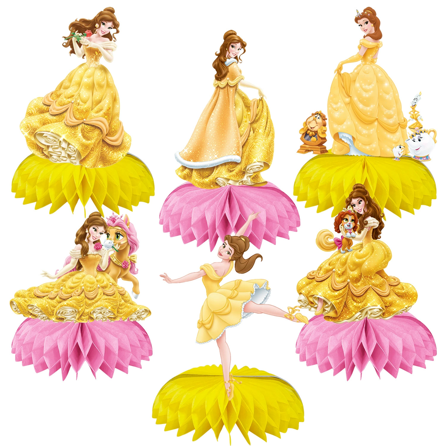 6 pack Belle Princess Party Honeycomb Centerpiece Table Decorations ...