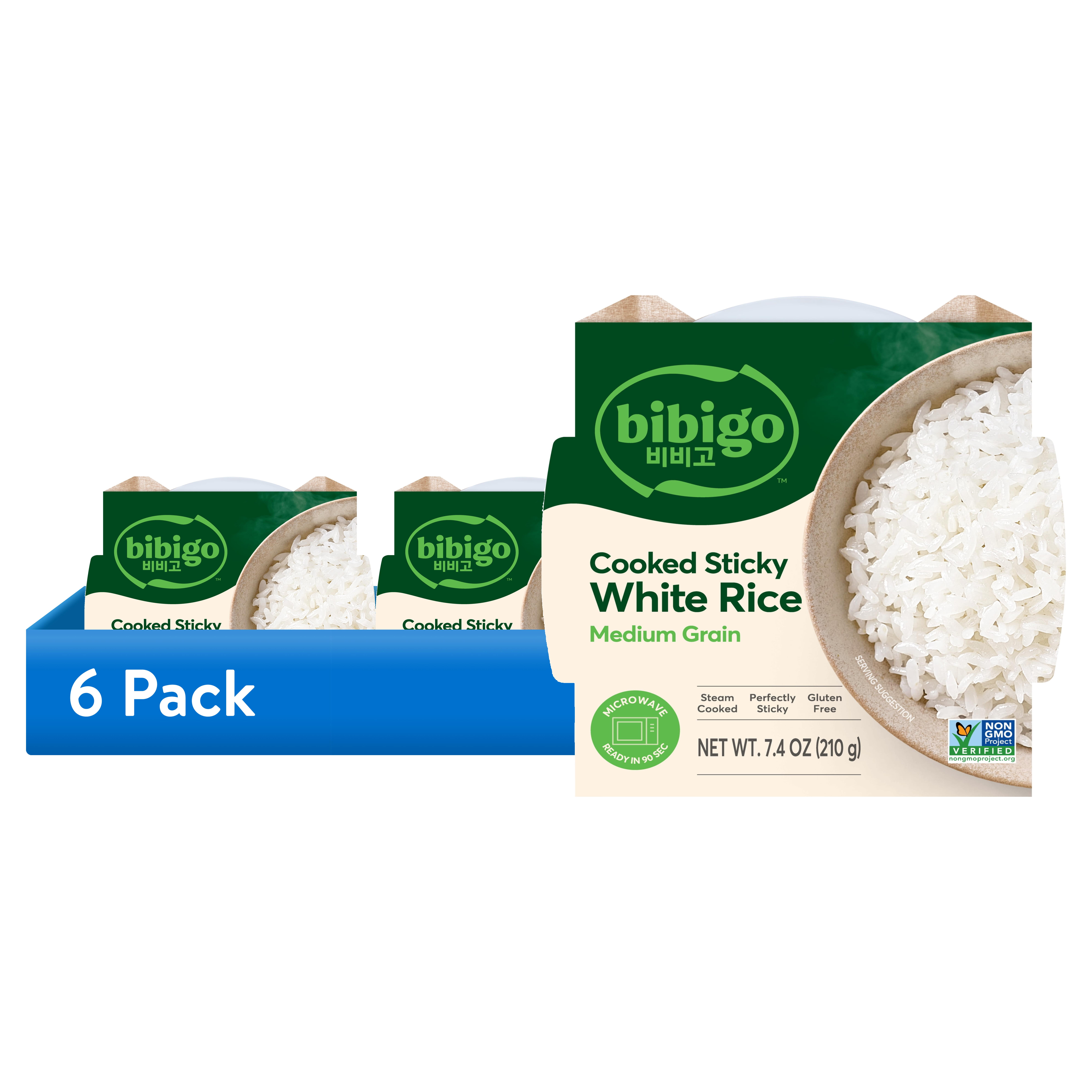(6 pack) Bibigo Cooked Sticky White Rice, 7.41 oz - Walmart.com