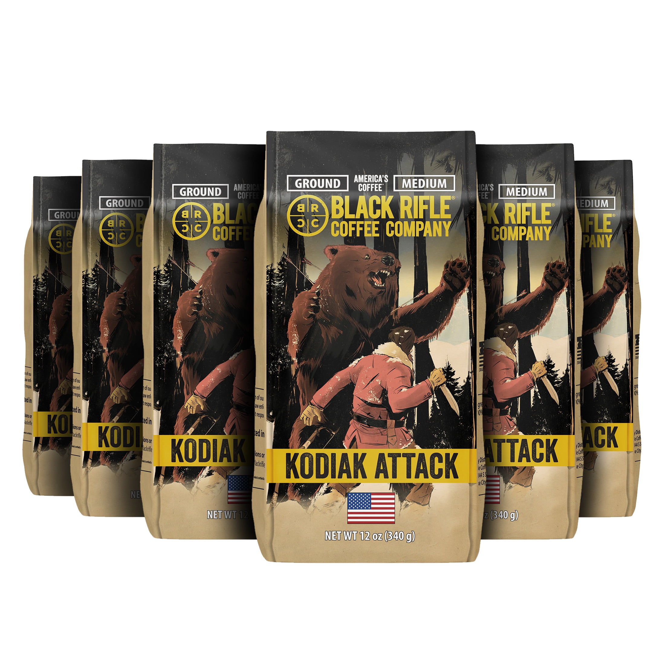 (6 pack) Black Rifle Coffee Company Kodiak Attack, Medium Roast, Ground ...