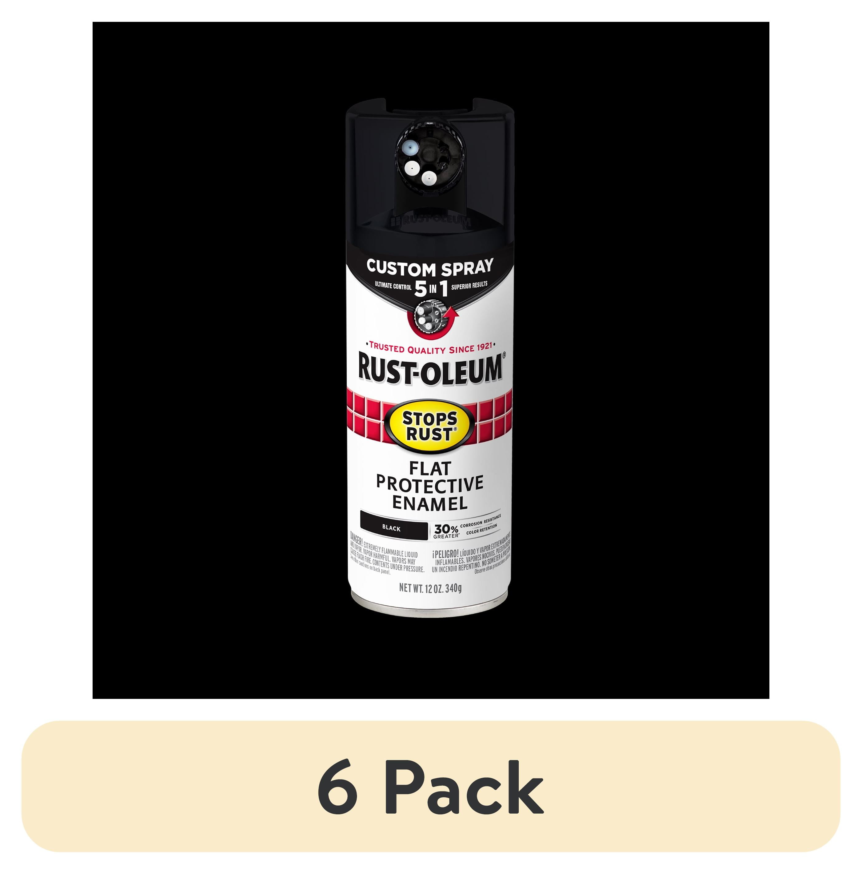 (6 pack) Black, Rust-Oleum Stops Rust Custom Sprays 5 in 1 Flat Spray ...