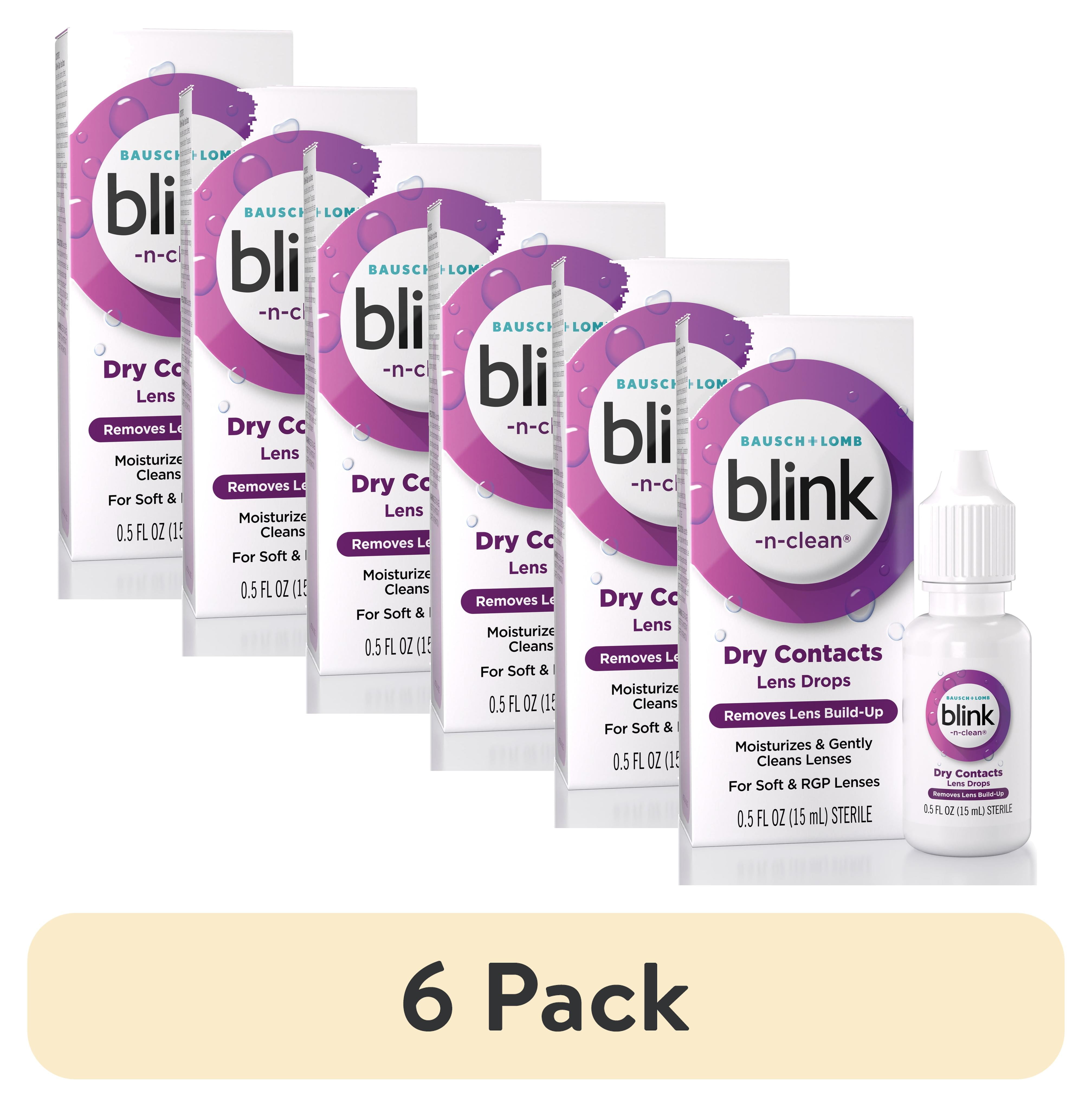 (6 pack) Blink-N-Clean Lens & Eye Drops, Rewetting Drops for Contact Lenses, Dry Lens ...