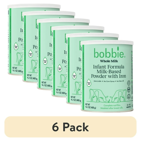 (6 pack) Bobbie Whole Milk Infant Formula for Everyday Feeding, Milk-Based Powder with 1.2mg ...