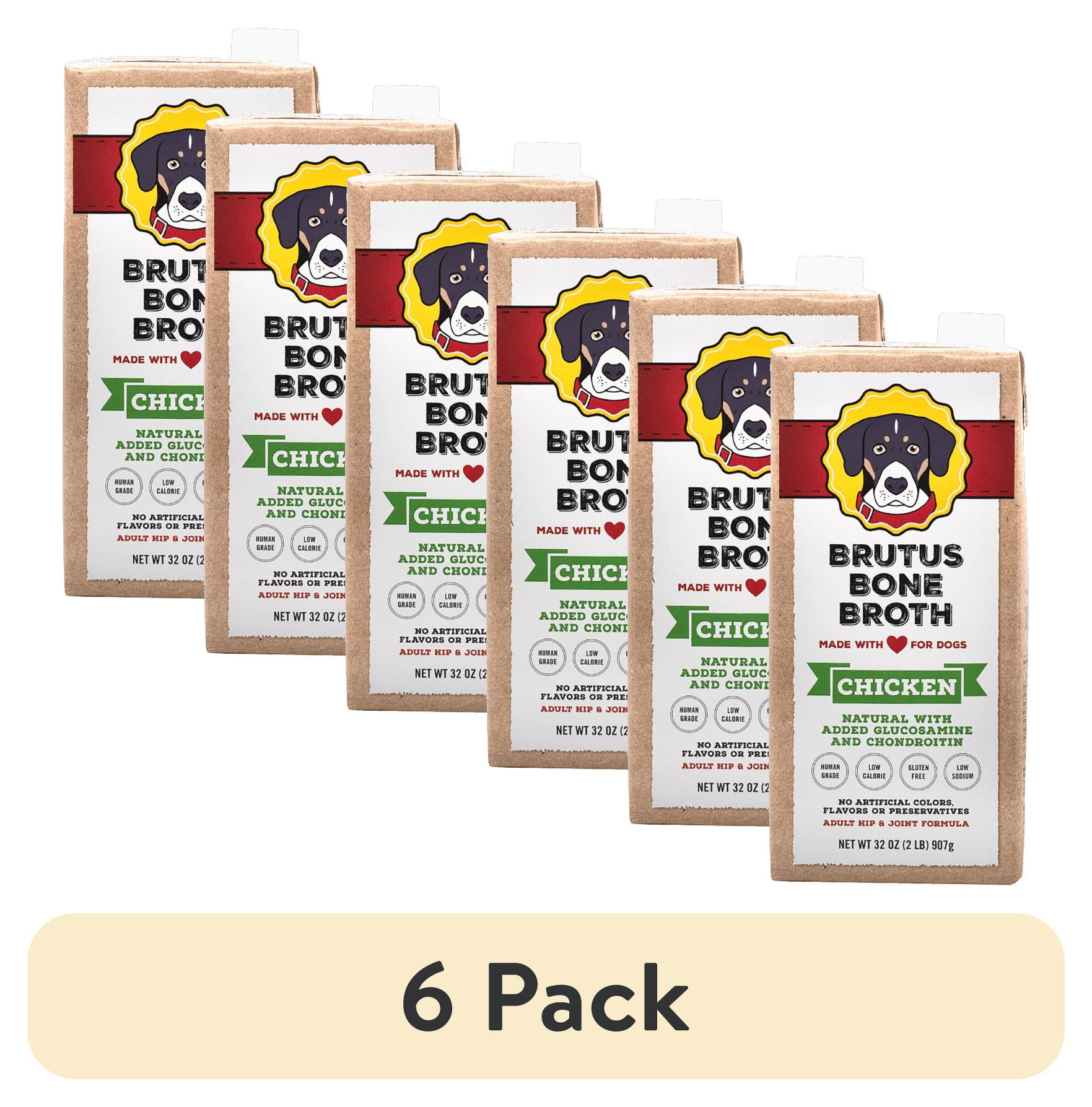 (6 pack) Brutus Bone Broth Chicken for Dogs - 32 oz, All Natural Human Grade Dog Food Topper ...