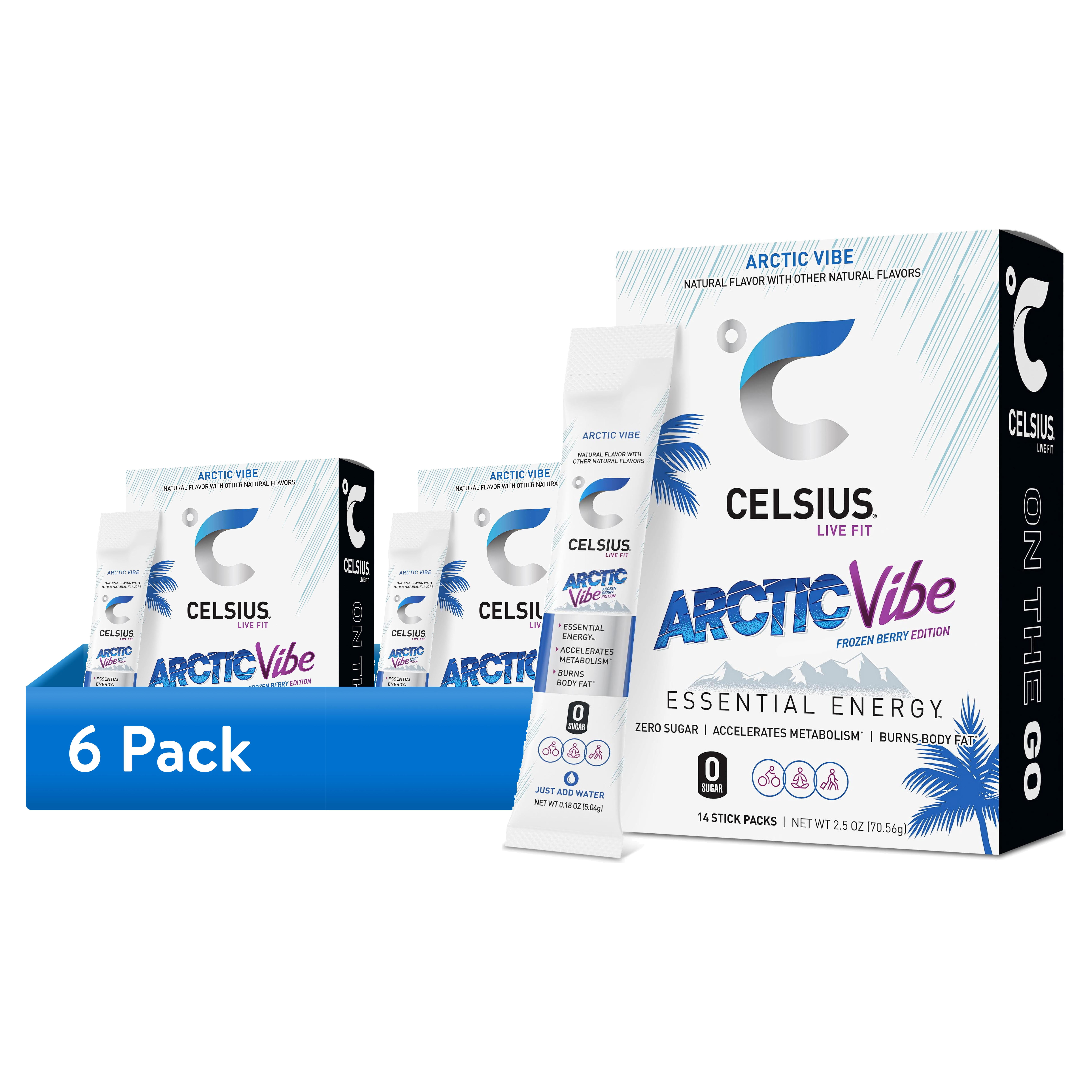 (6 pack) CELSIUS On The Go Energy Drink Mix, Arctic Vibe (14 Stick Pack ...