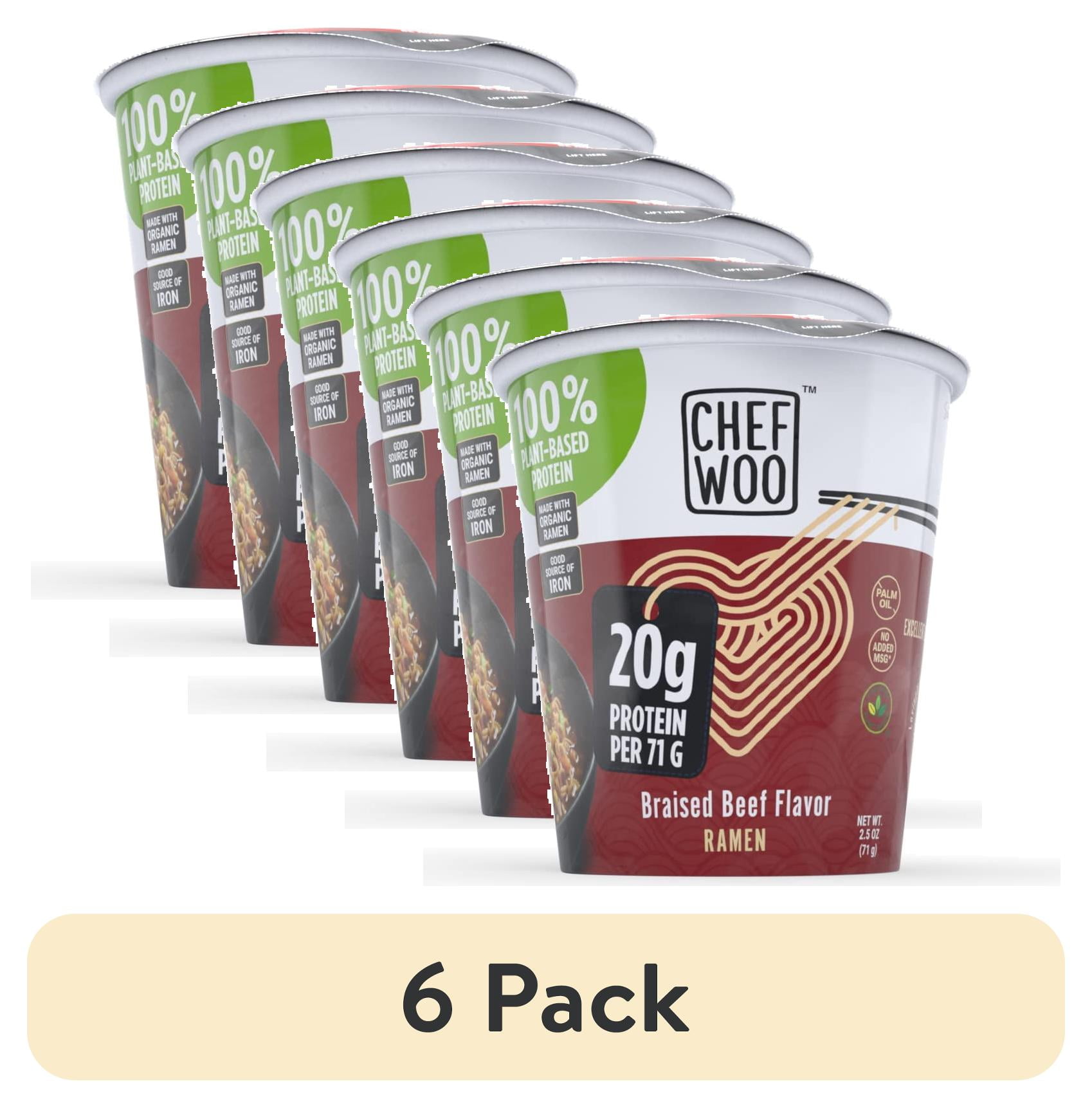 (6 pack) CHEF WOO Braised Beef Ramen, High Protein Noodles, 20g of ...
