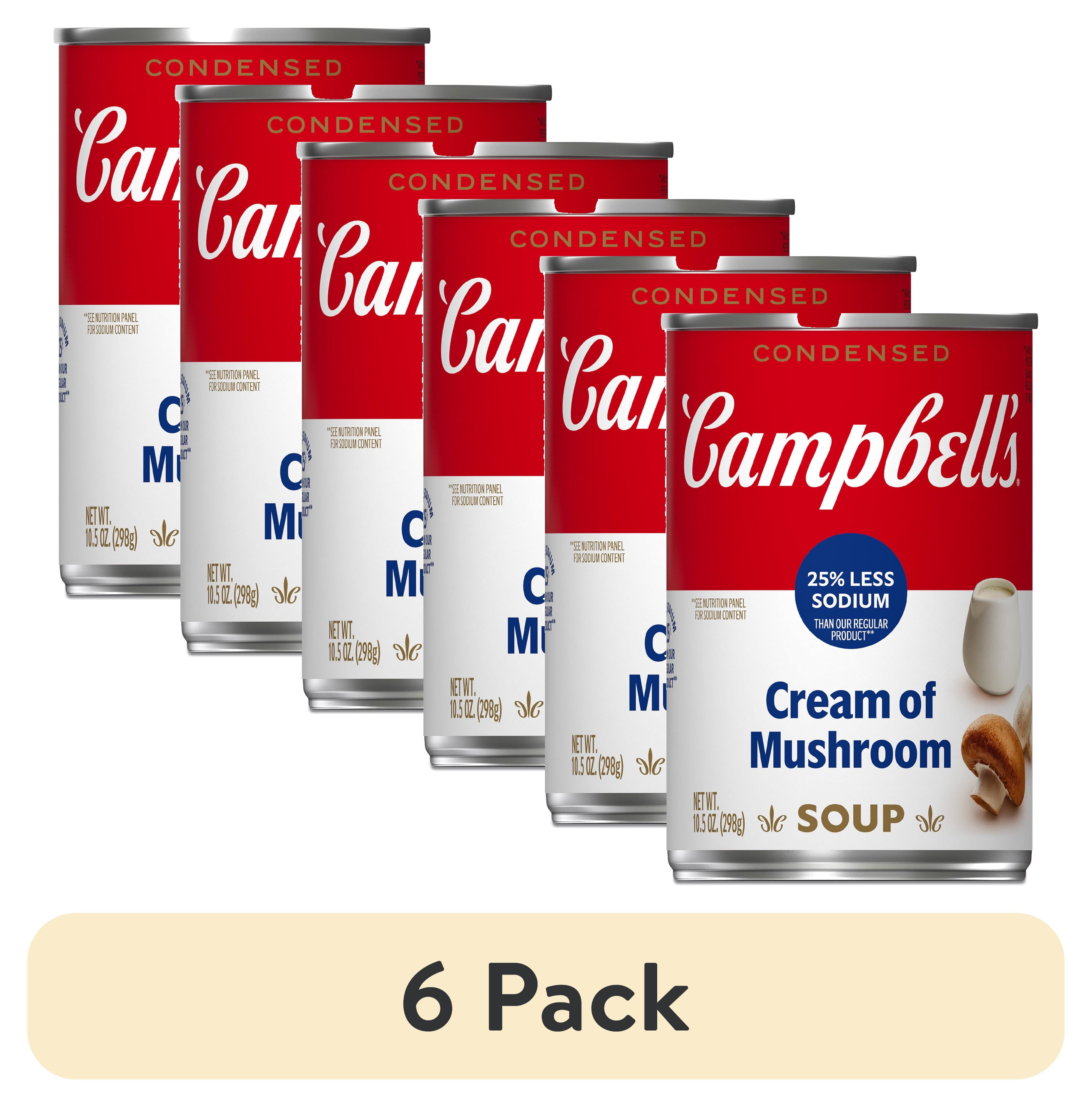(6 pack) Campbell's Condensed 25% Less Sodium Cream of Mushroom Soup ...