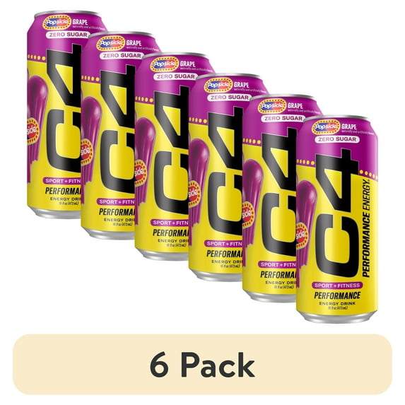 (6 pack) C4 Performance Energy Drink, Grape Popsicle, 16 oz, Single Can - Walmart.com