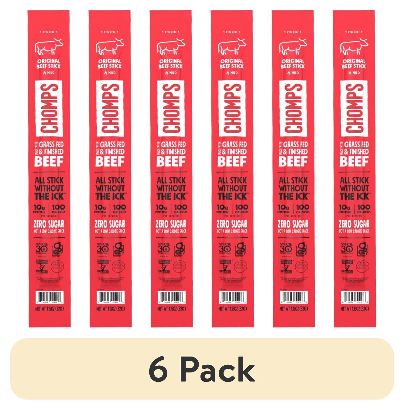 (6 pack) Chomps Grass-Fed & Finished Original Beef Jerky Snack Stick ...