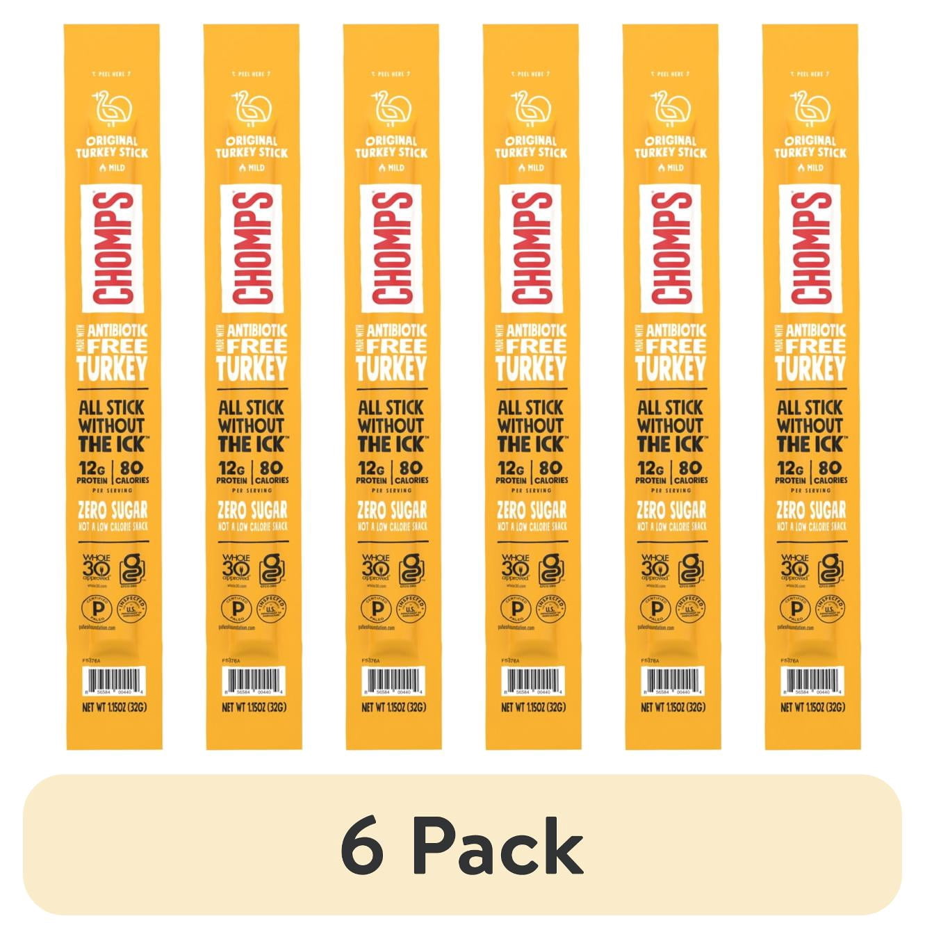 (6 pack) Chomps Original Turkey Jerky Meat Snack Stick, 1.15oz Stick ...