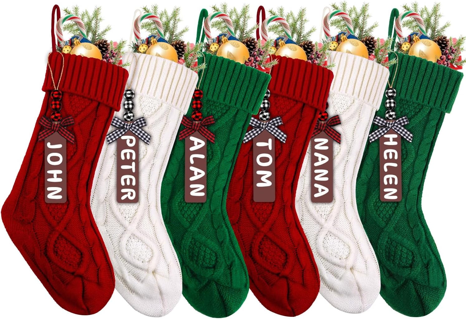 6 pack Christmas Stockings, 18inch Large Personalized Cable Knitted ...