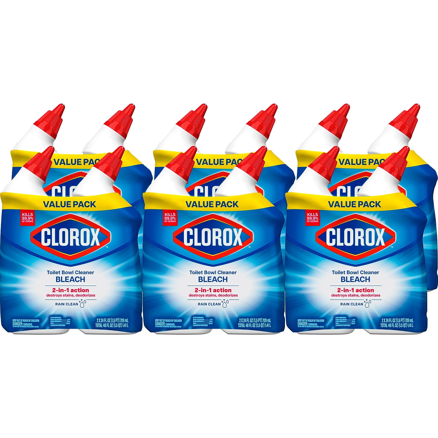 (6 pack) Clorox Toilet Bowl Cleaner w/Bleach, Rain Clean, 24 fl oz, 2 ...