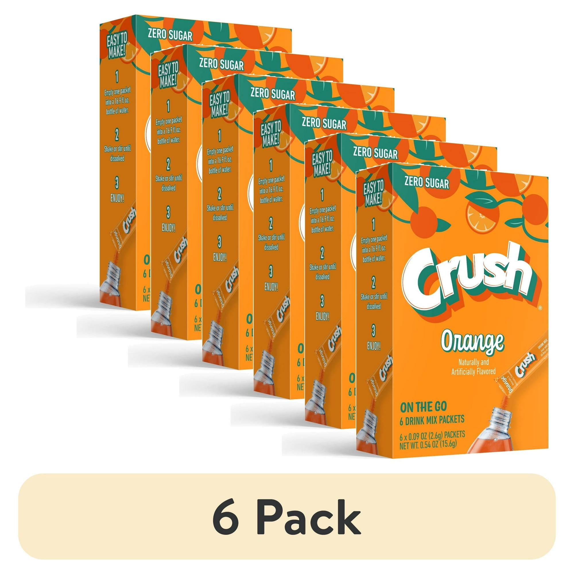 (6 pack) Crush Orange Powder Drink Mix, Sugar-Free, 1 Box, 6 Sachet per ...