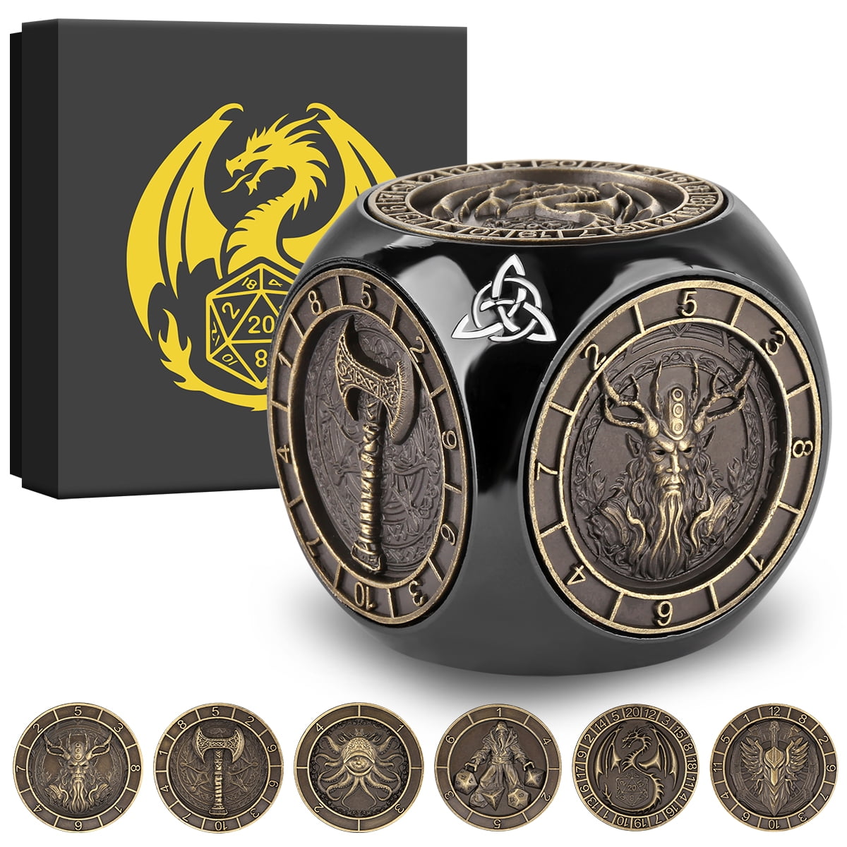 6-pack DND Dice Wheel Gift Box Set, Retro Wheel Metal Polyhedral Board ...