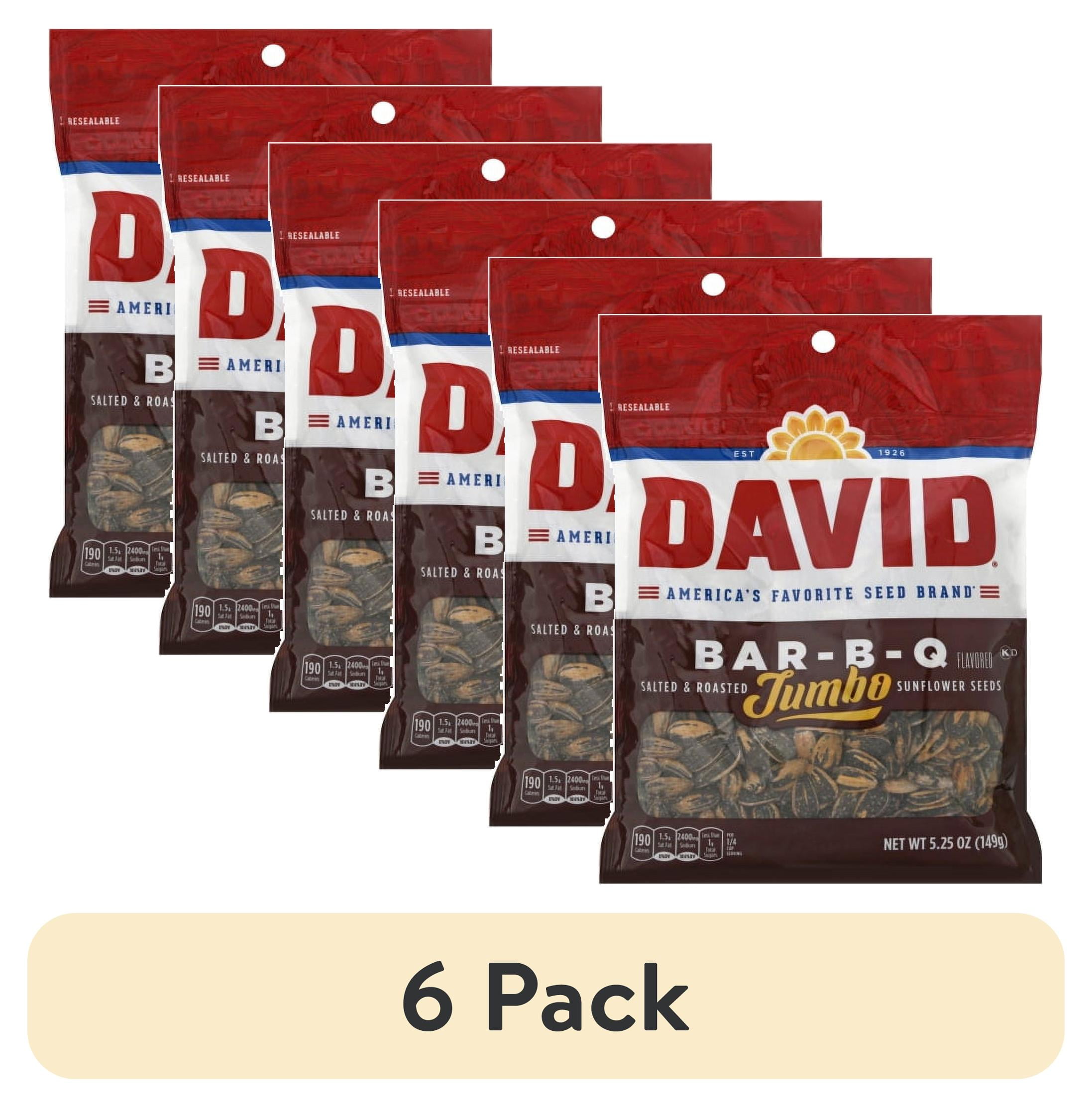 (6 pack) DAVID Roasted and Salted Jumbo Sunflower Seeds, Bar-B-Q Flavor ...