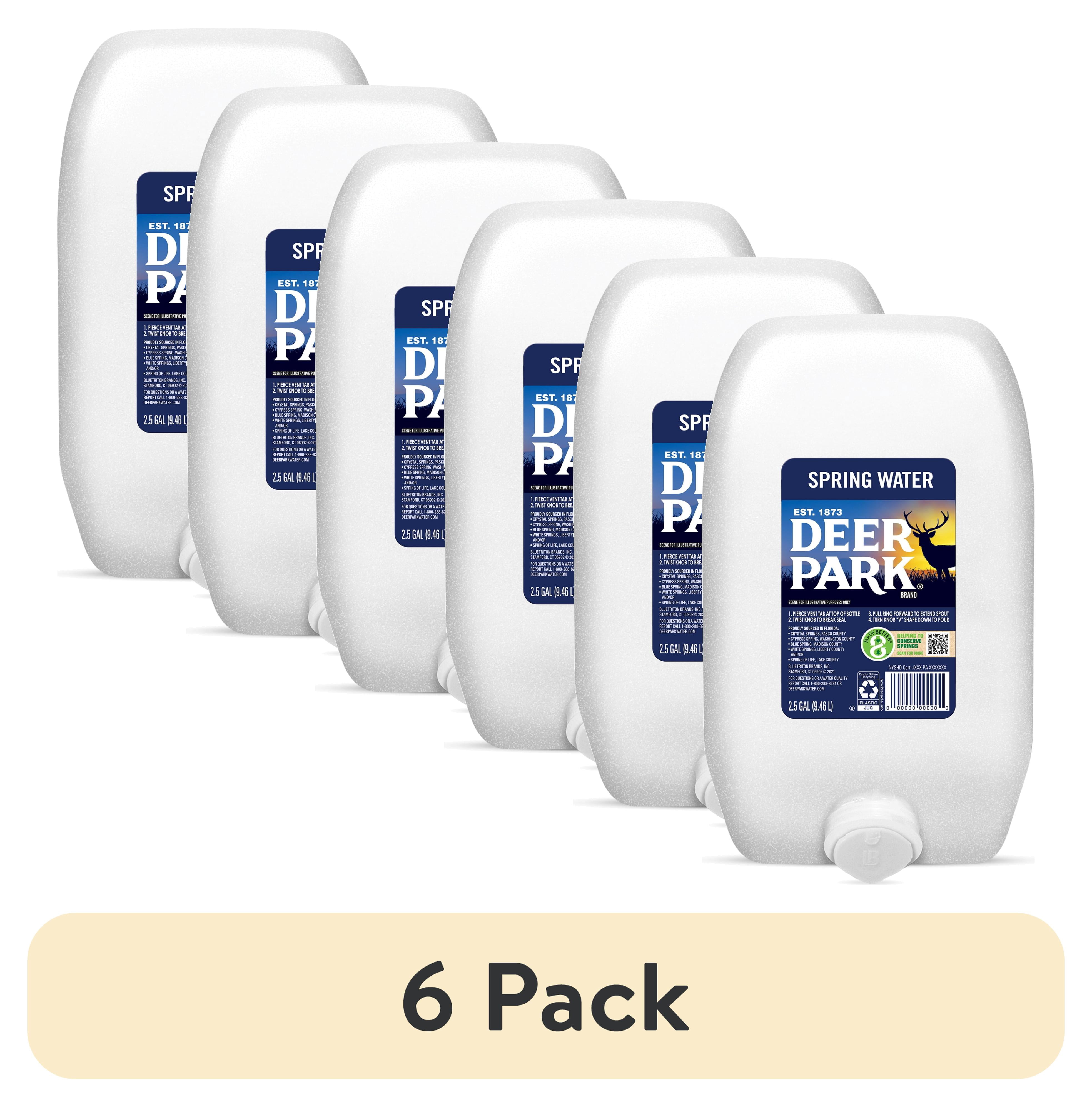 (6 pack) Deer Park Spring Water, 2.5 Gallon, Single Plastic Jug ...