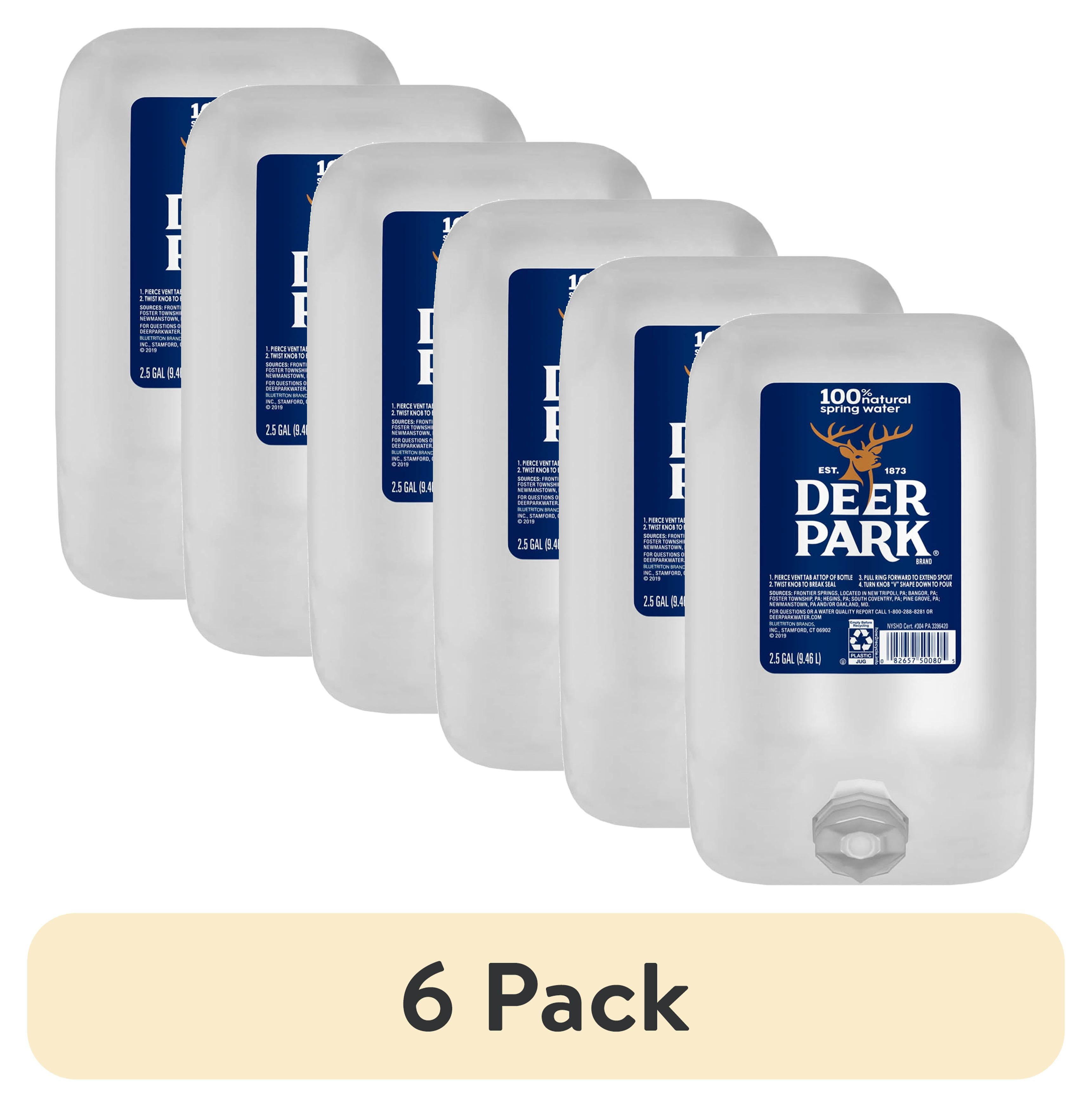 (6 pack) Deer Park Spring Water, 2.5 Gallon, Single Plastic Jug ...