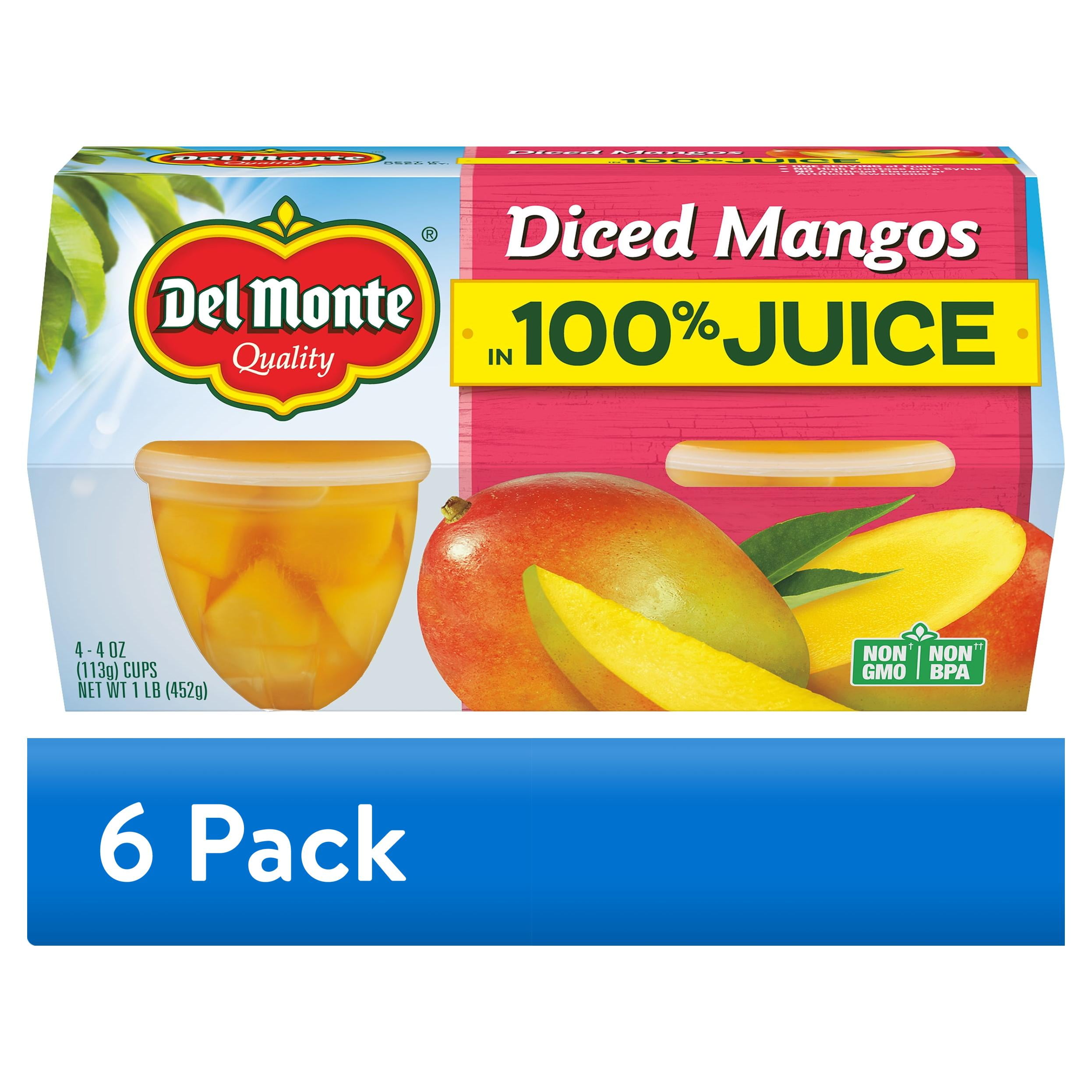 (6 pack) Del Monte Diced Mango Fruit Cup Snacks in 100% Fruit Juice, 4 ...