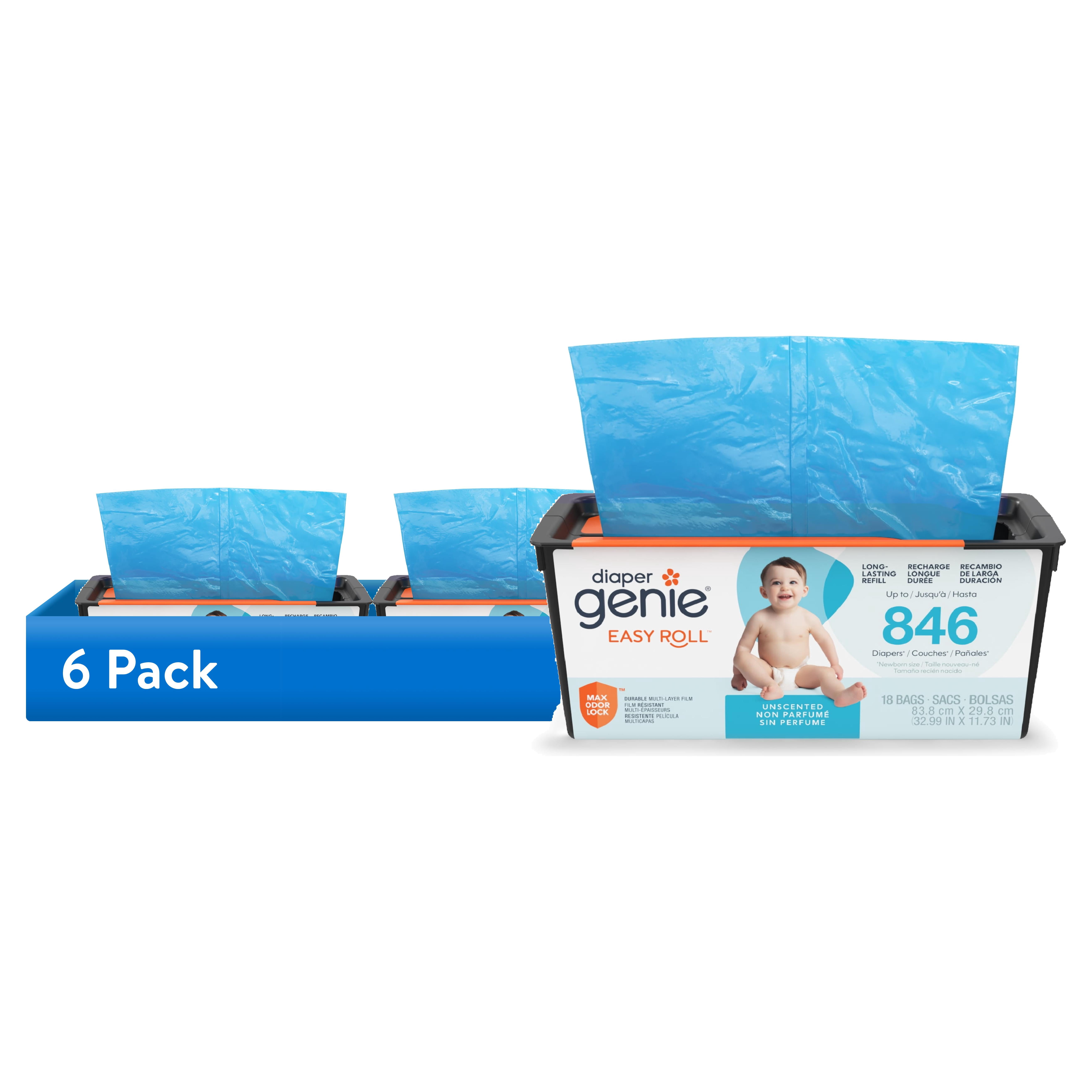 (6 pack) Diaper Genie Diaper Pail Easy Roll Refill with 18 Bags, Holds ...