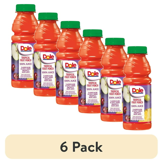 (6 pack) Dole 100% Juice Blend Tropical Fruit Punch Juice Drink, 15.2 ...