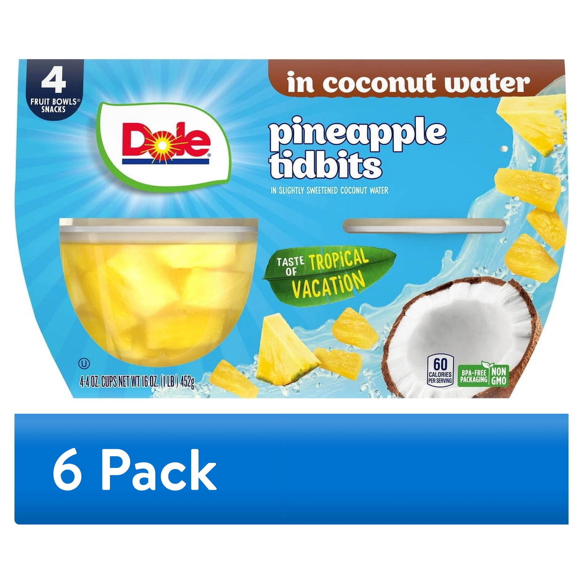 (1 pack) Dole Fruit Bowls Pineapple Tidbits in Coconut Water, 4 oz Cups ...