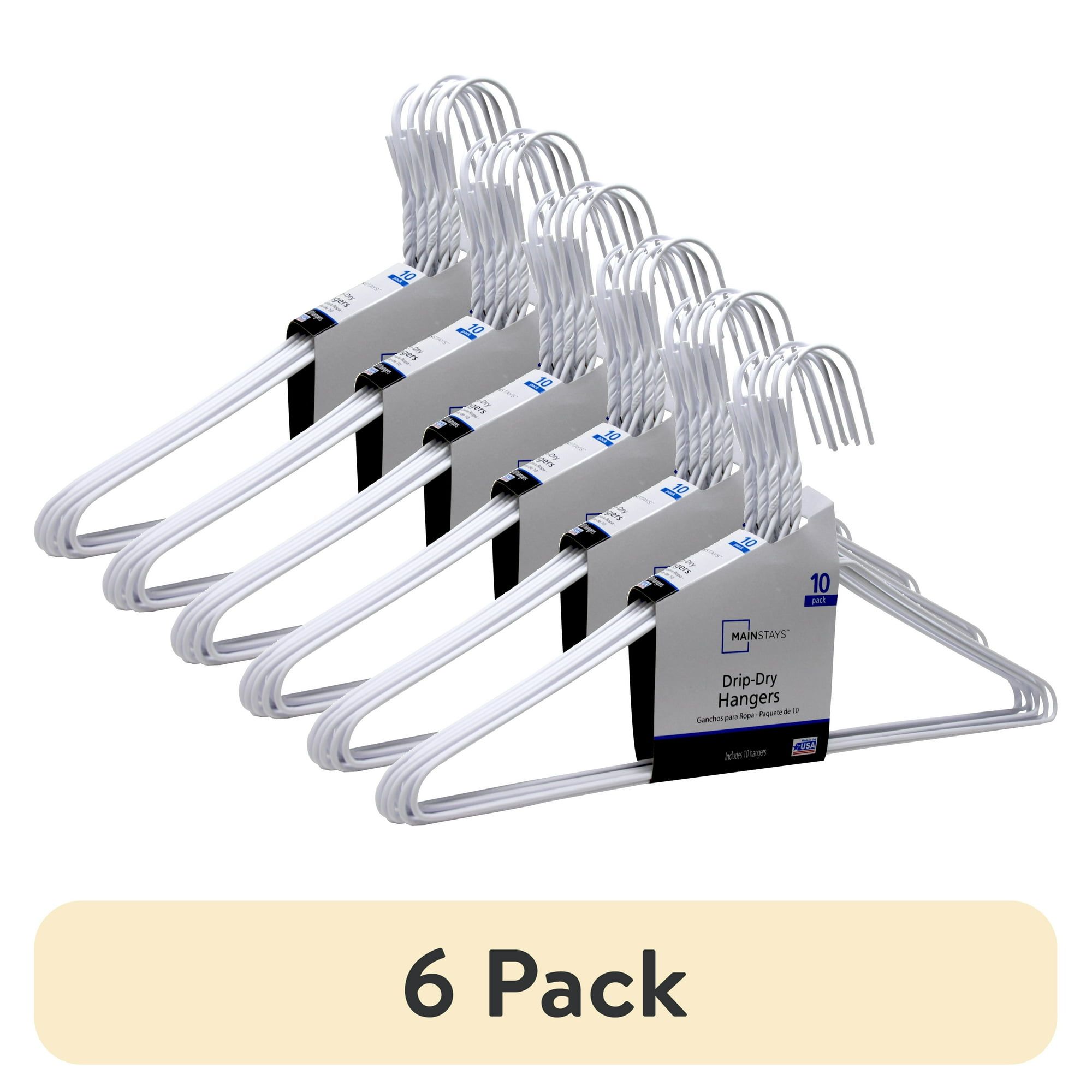 (6 pack) Drip Dry Wire Clothing Hangers, 10 Pack, Adult, White, Plastic ...