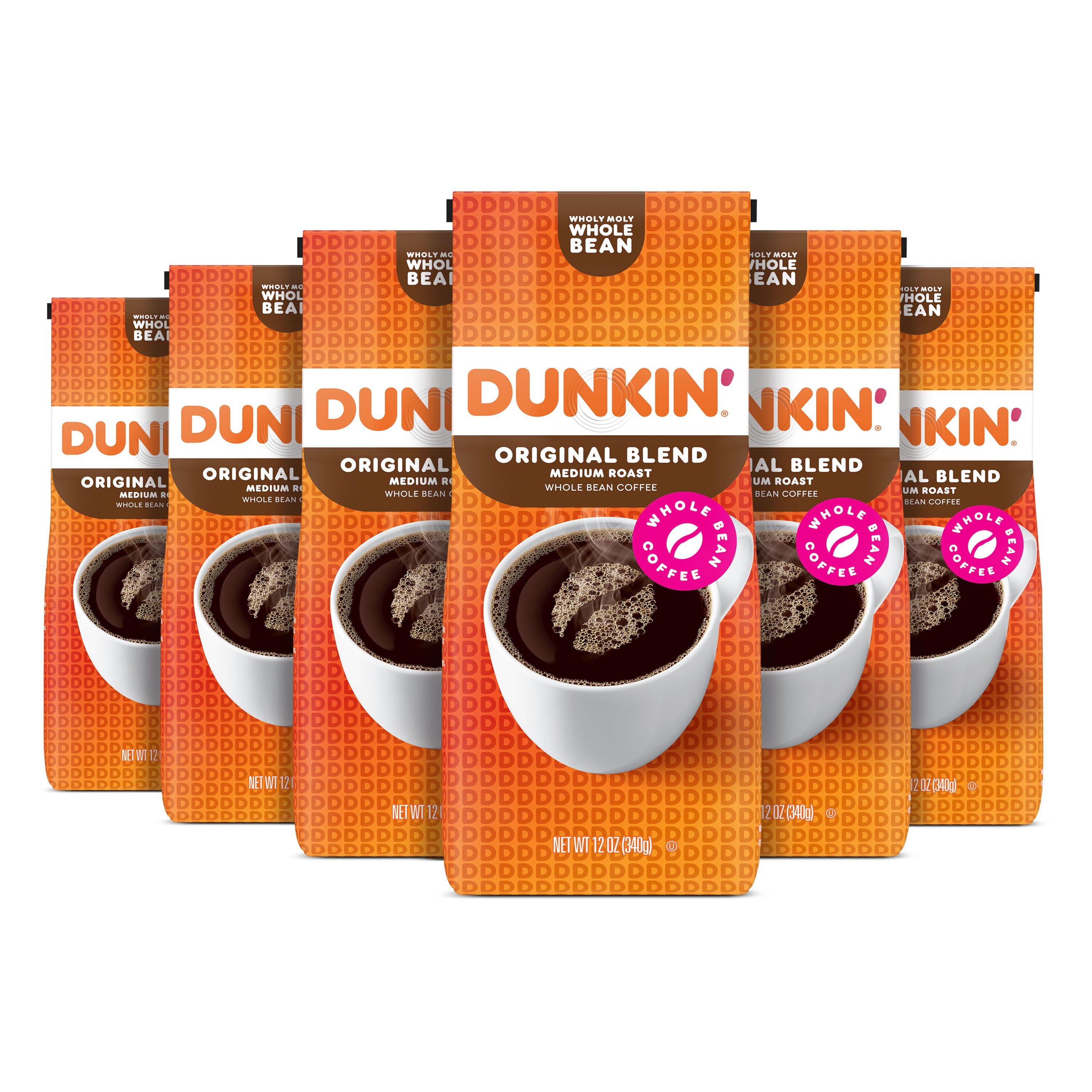 (6 pack) Dunkin’ Original Blend Whole Bean Coffee, Medium Roast, 12 oz ...