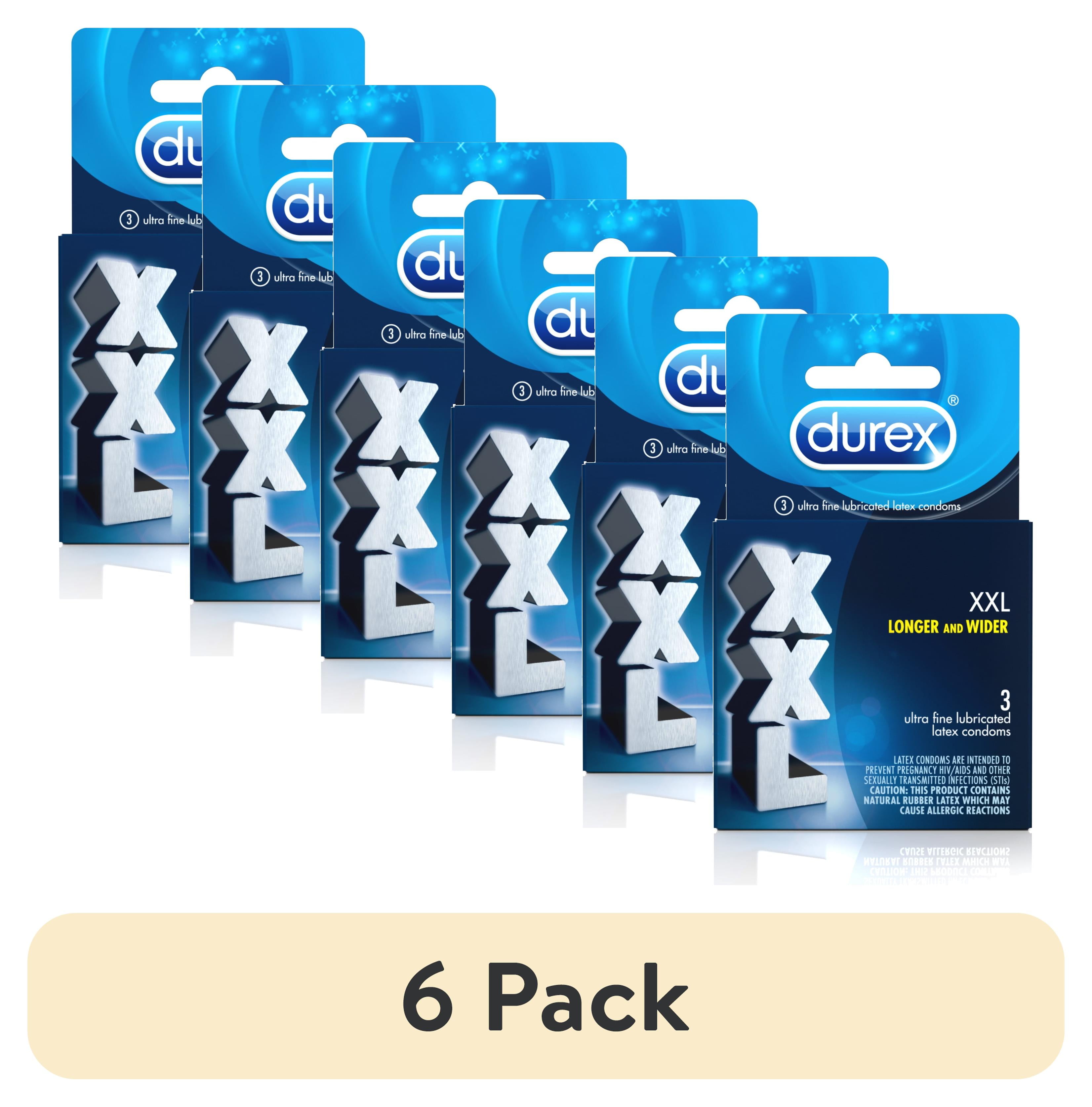 (6 pack) Durex Condom XXL Longer & Wider Natural Latex Condoms, 3 Count ...