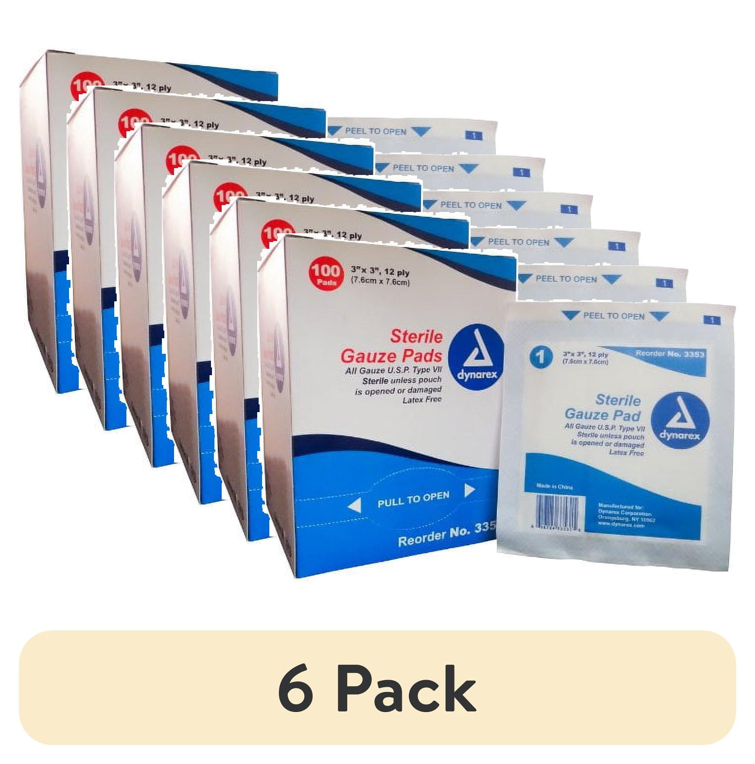 (6 pack) Dynarex Sterile Gauze Pads 3" X 3" 12-Ply Single Wound Care ...