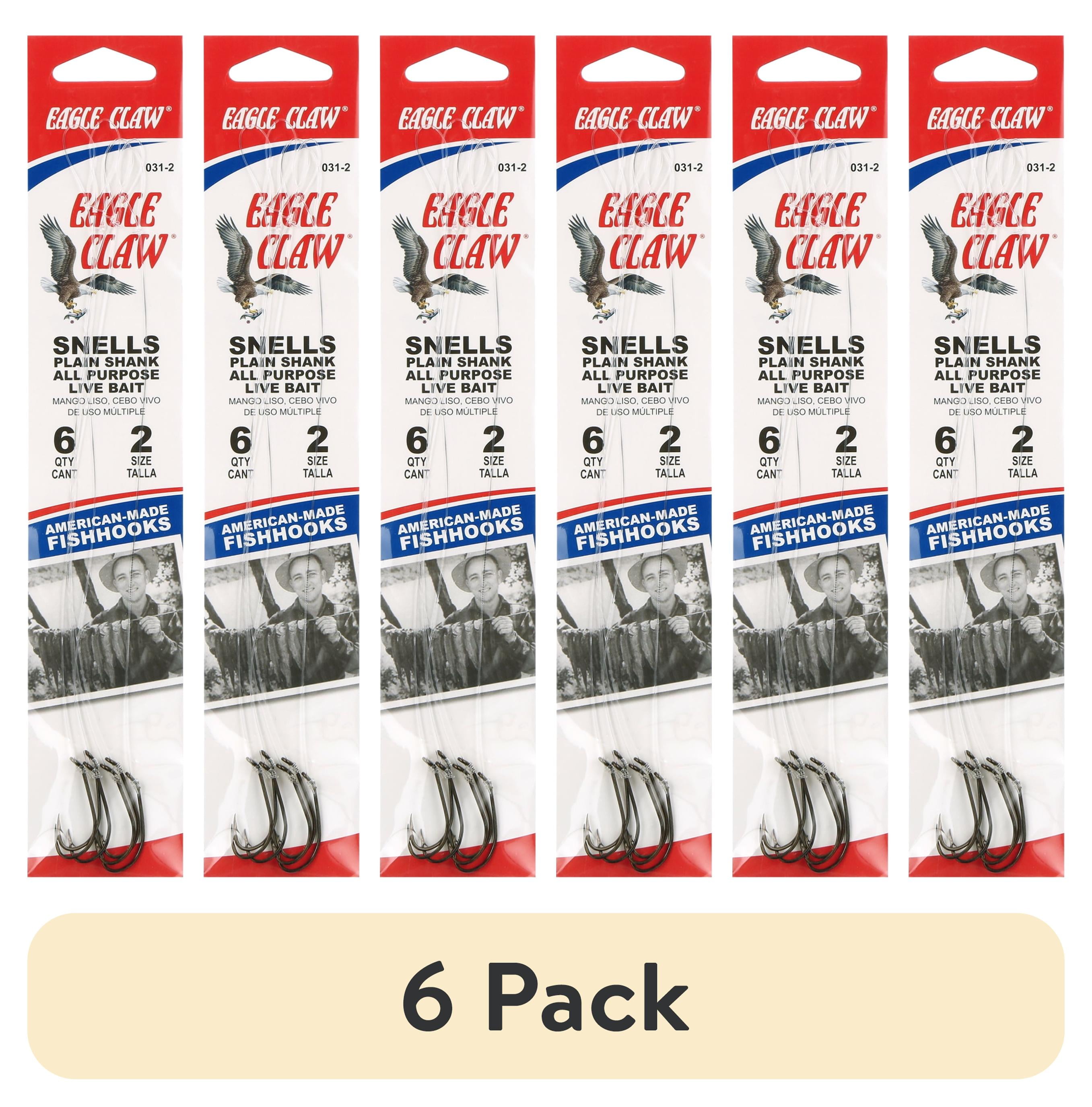 (6 pack) Eagle Claw 031H-2 Plain Shank Snell Fish Hook, Size 2 ...