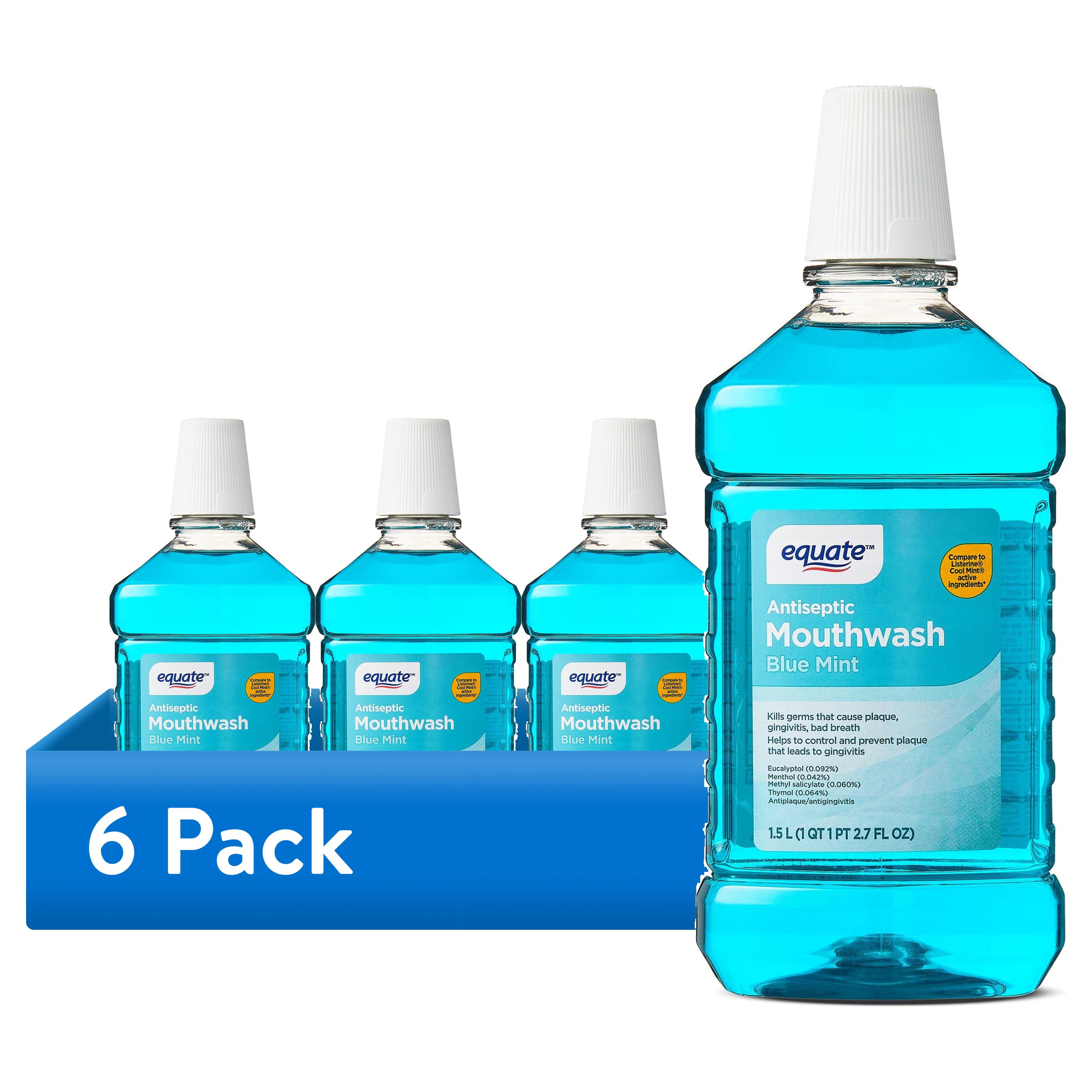 (6 pack) Equate Blue Mint Antiseptic Mouthwash for Bad Breath & Plaque ...