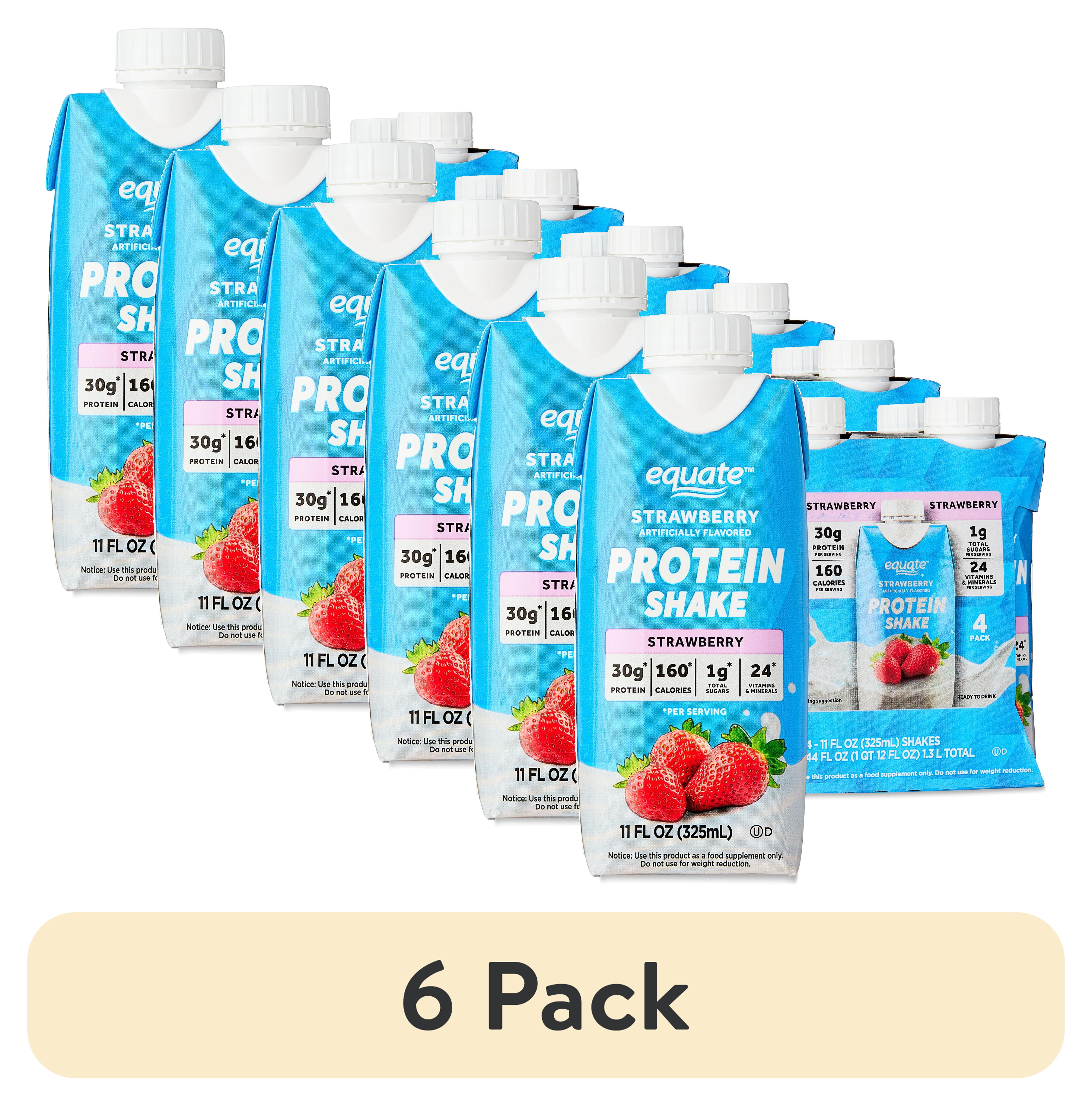(6 pack) Equate High Performance Protein Shake, Strawberry, 11 fl oz, 4 ...
