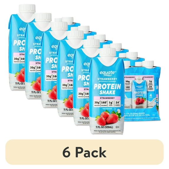 (6 pack) Equate High Performance Protein Shake, Strawberry, 11 fl oz, 4 ...