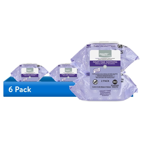 (6 pack) Equate Beauty Night-Time Soothing Makeup Remover Towelette ...