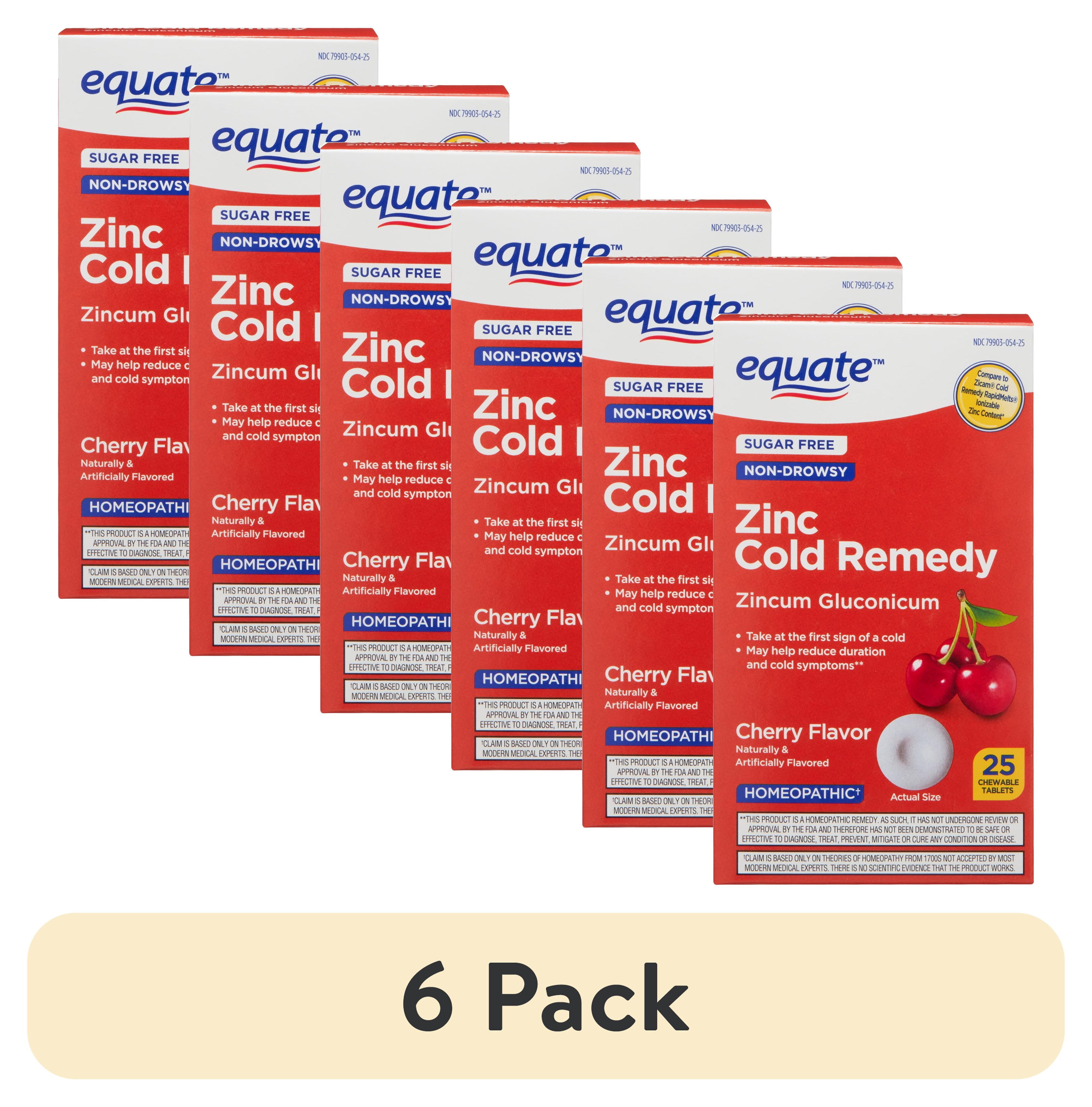 (6 pack) Equate Non-Drowsy Zinc Cold Remedy Chewable Tablets, Cherry ...