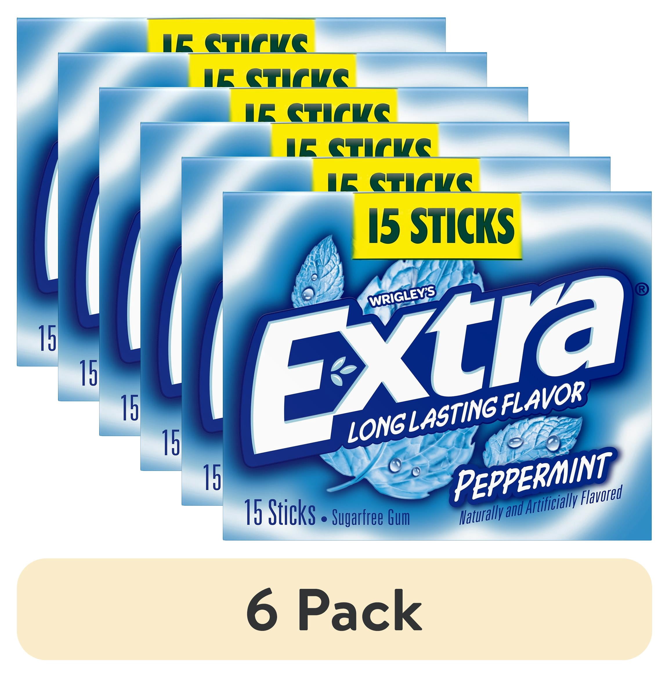(6 pack) Extra Gum Peppermint Sugar Free Chewing Gum, Single Pack - 15 ...