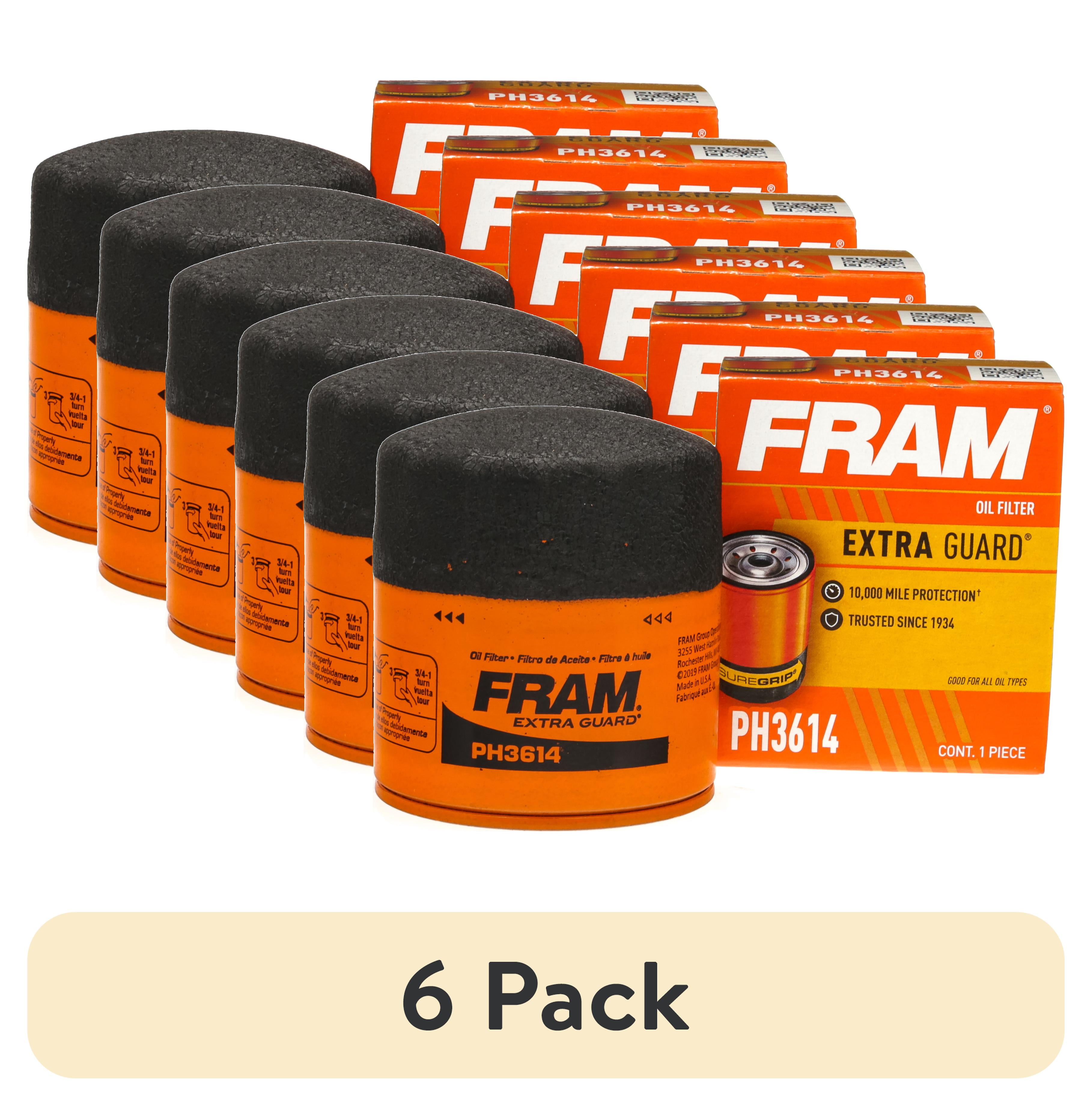 (6 pack) FRAM Extra Guard Oil Filter, PH3614, 10K Miles, Replacement Oil Filter Fits Select ...