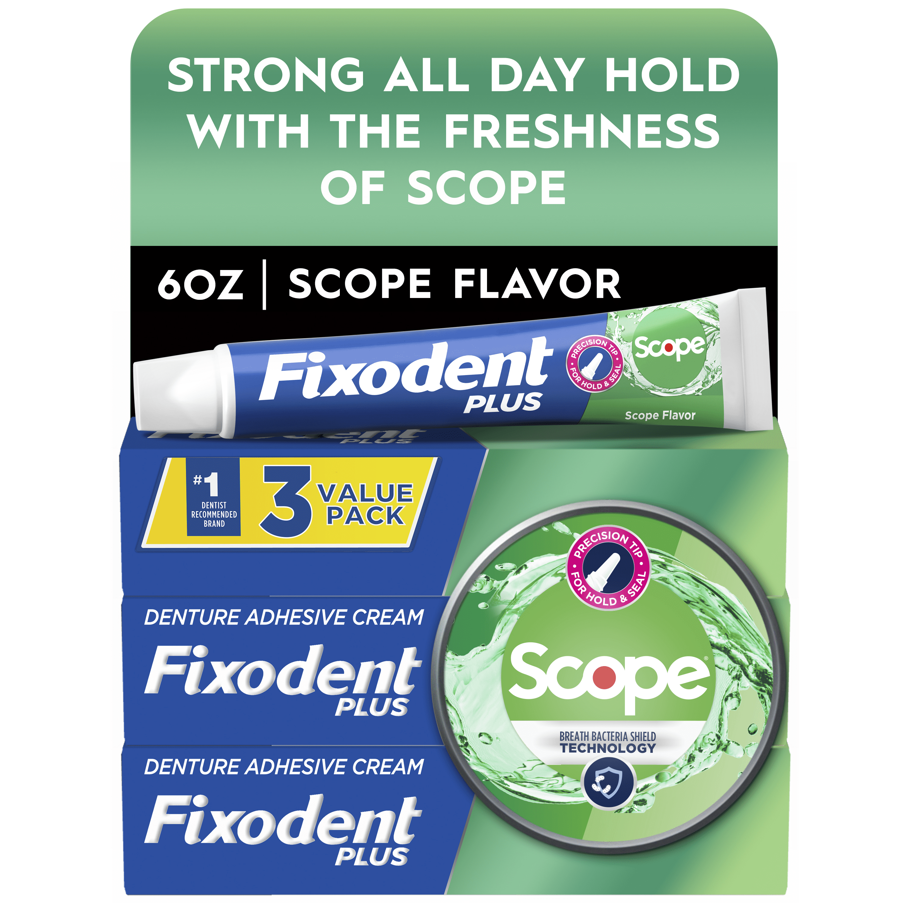 (18 pack) Fixodent Plus Scope Denture Adhesive Cream, Precision Hold ...