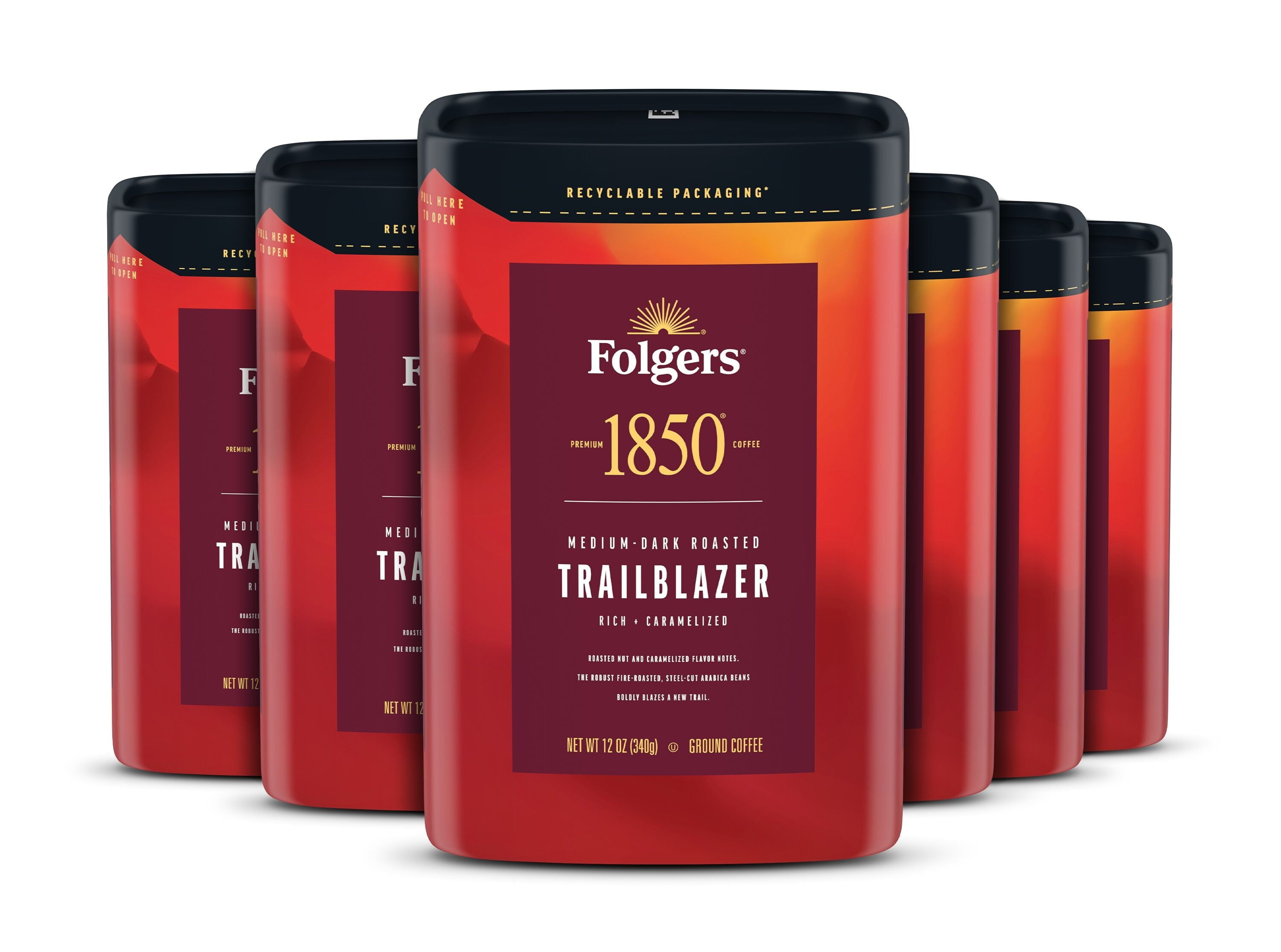 (6 pack) Folgers 1850 Trailblazer Medium Dark Roast Coffee, 12 oz ...