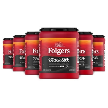 (6 pack) Folgers Black Silk Ground Coffee, Dark Roast, 22.6 oz Canister ...