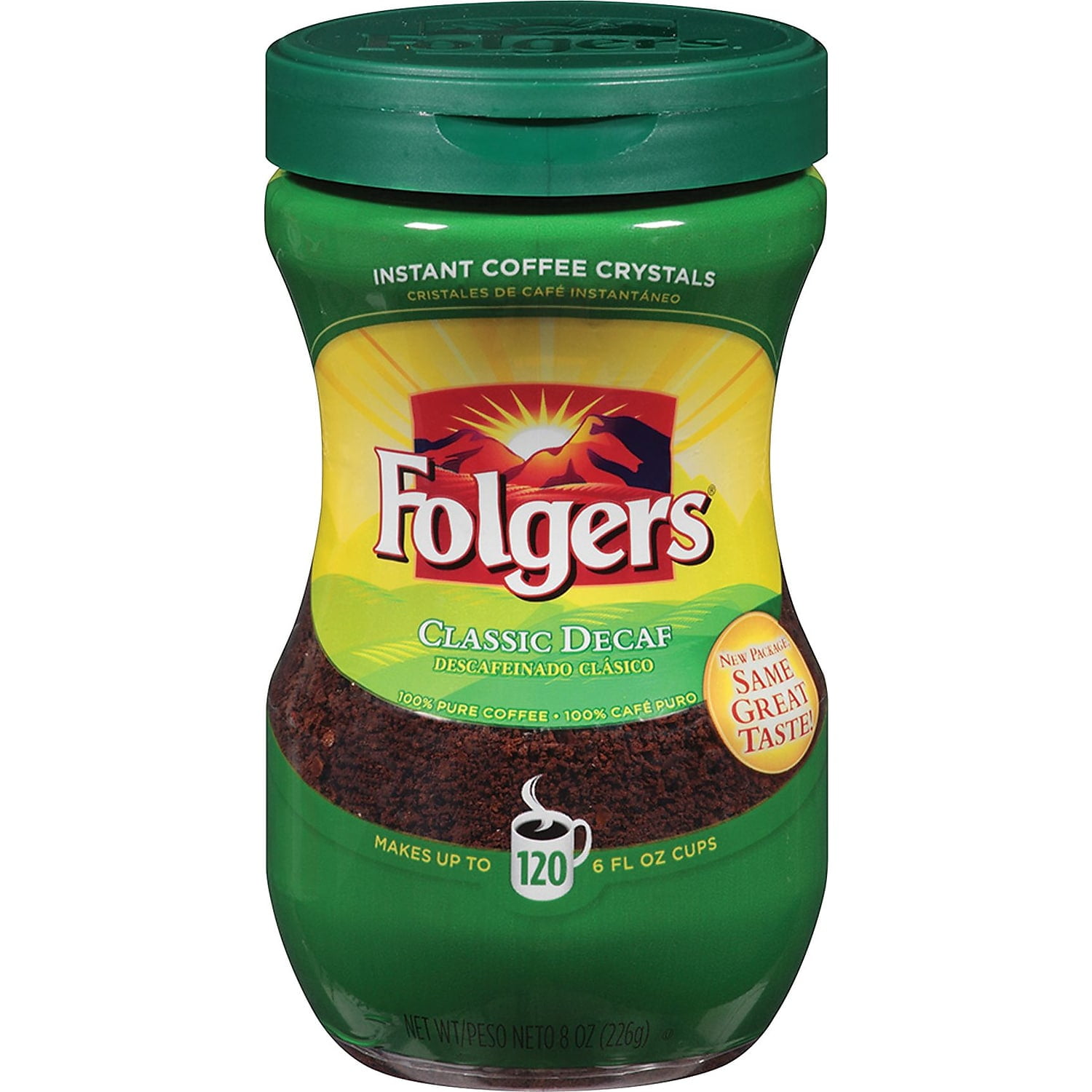 Folgers Classic Roast Decaffeinated Instant Coffee, 8 oz Jar, Makes up ...