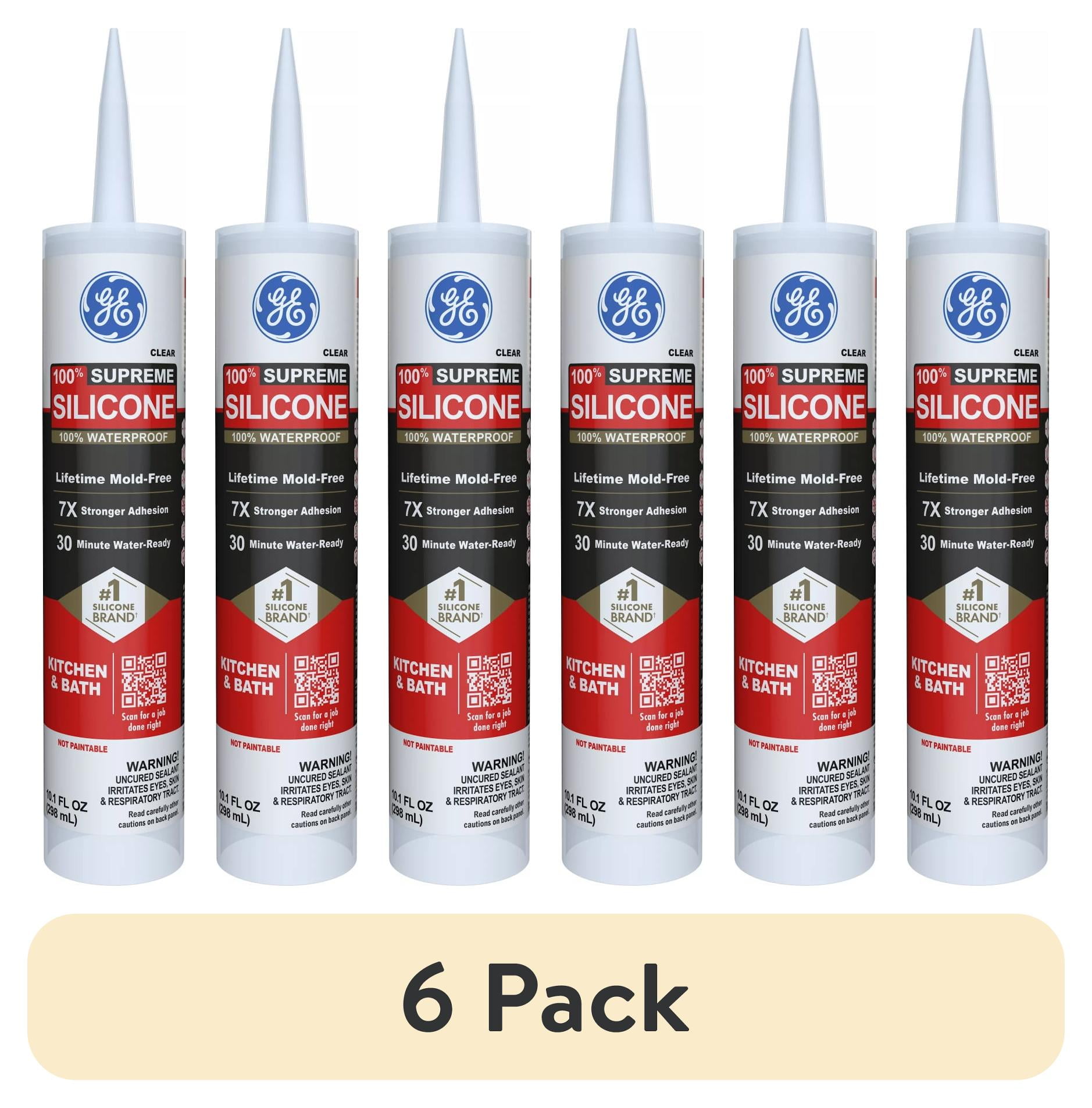 (6 pack) GE Supreme Silicone Kitchen & Bath Sealant, Pack of 1, Clear ...
