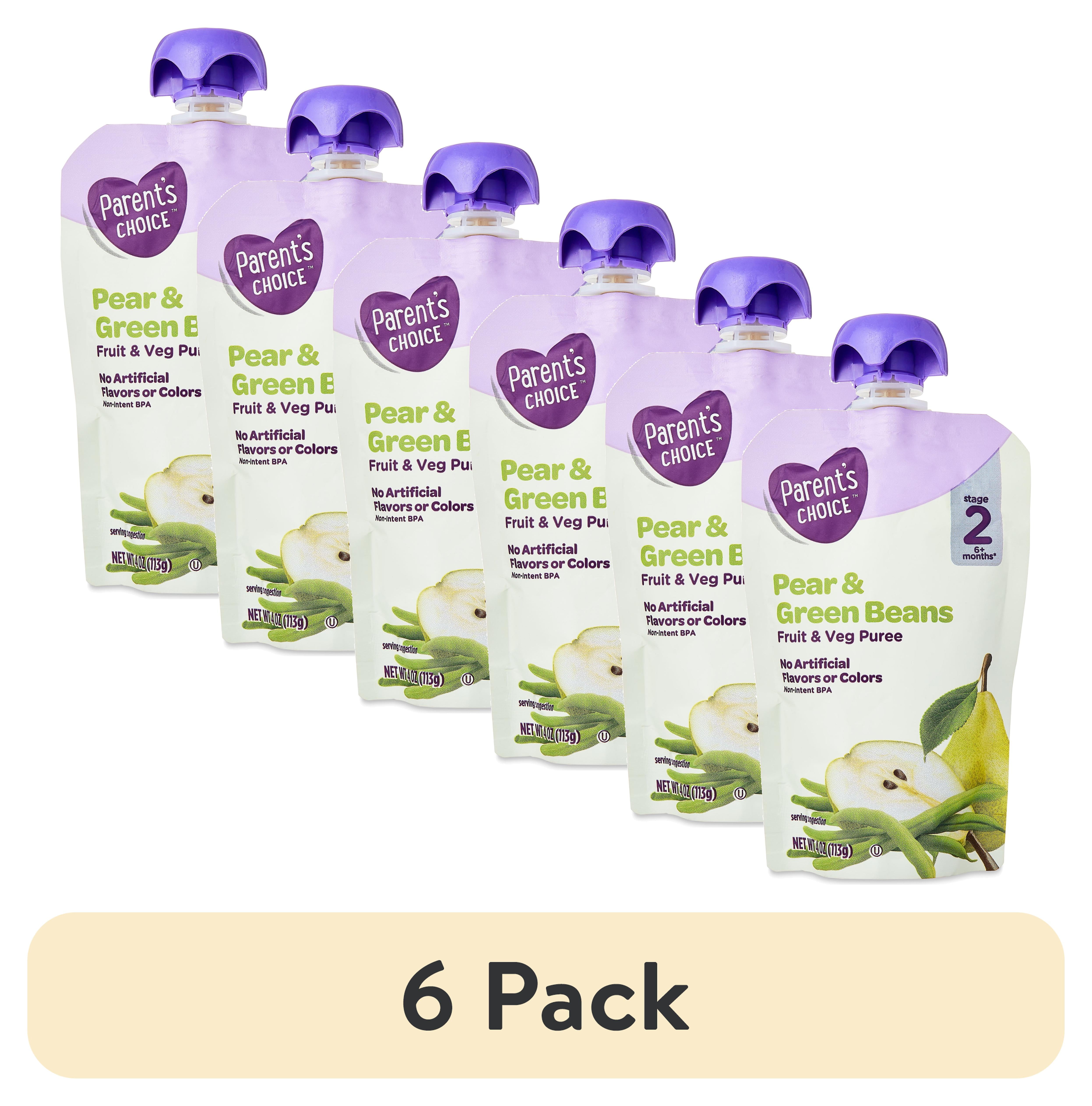 (6 pack) Parent's Choice Stage 2 Baby Food, Pear and Green Beans Puree ...