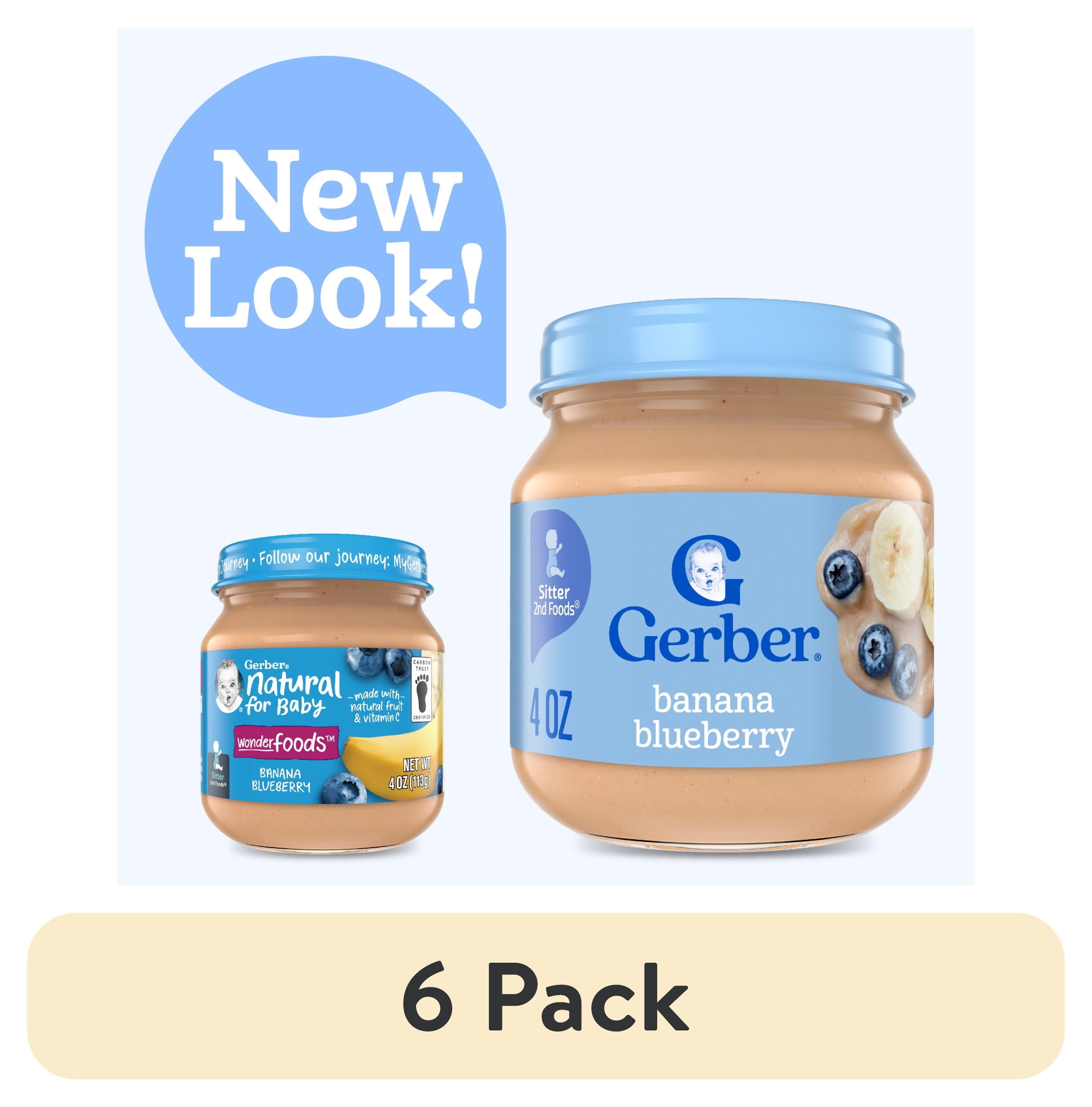 (6 pack) Gerber 2nd Foods Natural for Baby Wonder Foods Baby Food, Banana Blueberry, 4 oz Jar ...
