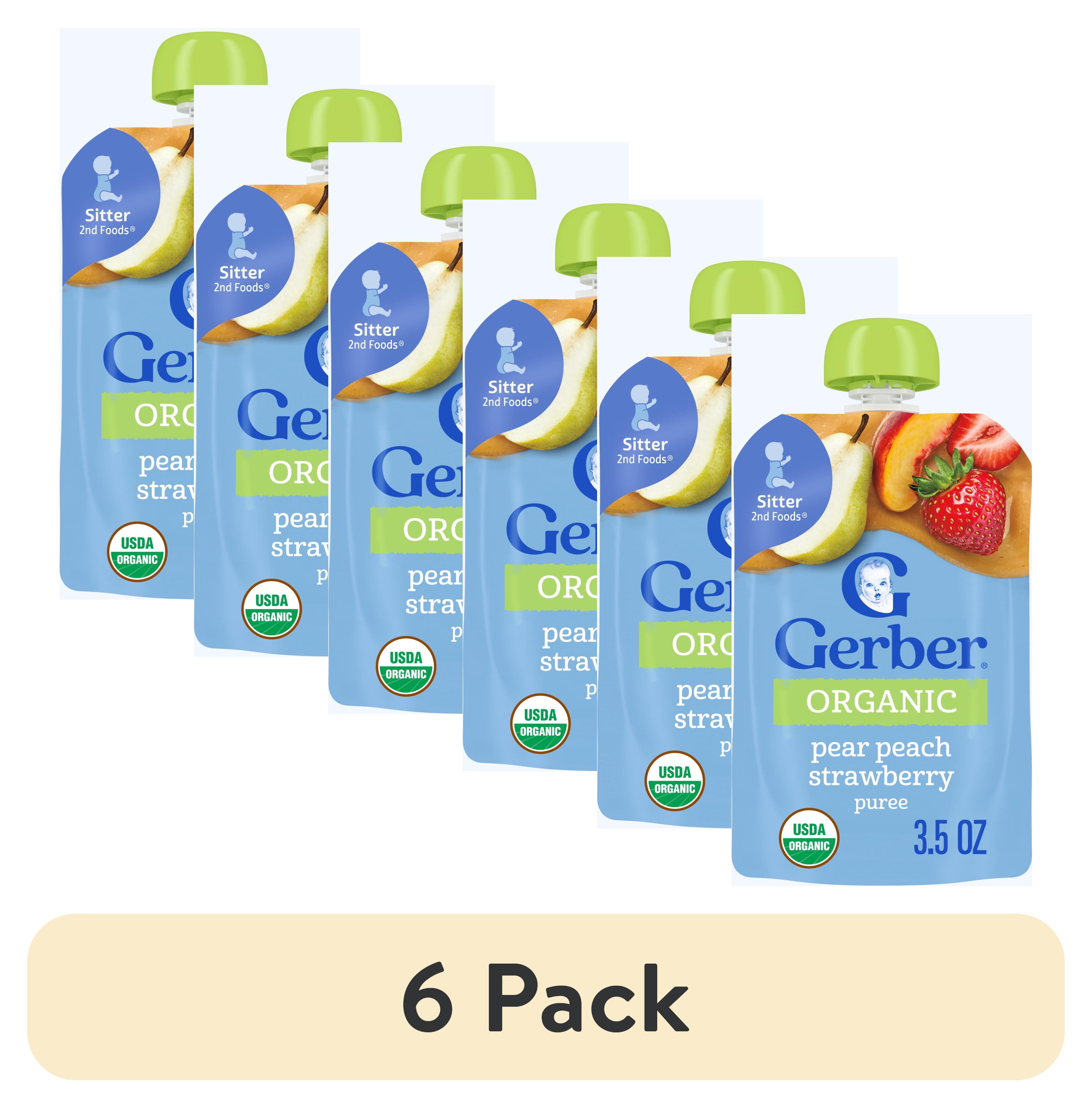 (6 pack) Gerber Stage 2 Baby Food, Organic Pear Peach Strawberry Puree ...