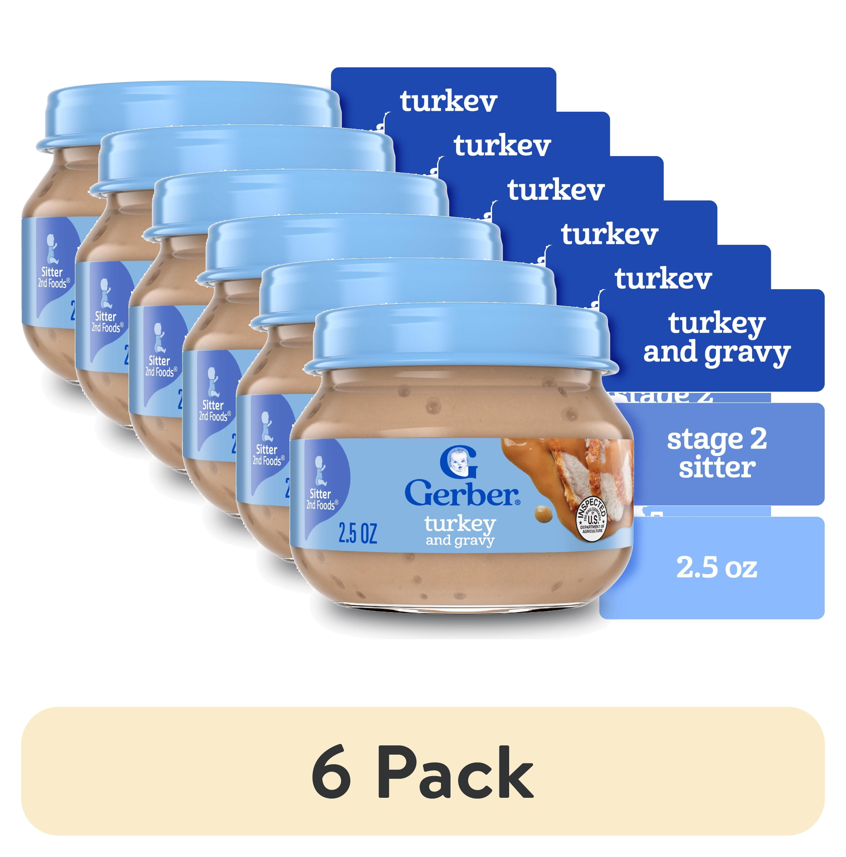 (6 pack) Gerber Stage 2 Baby Food, Turkey and Gravy Jar, Baby Food ...