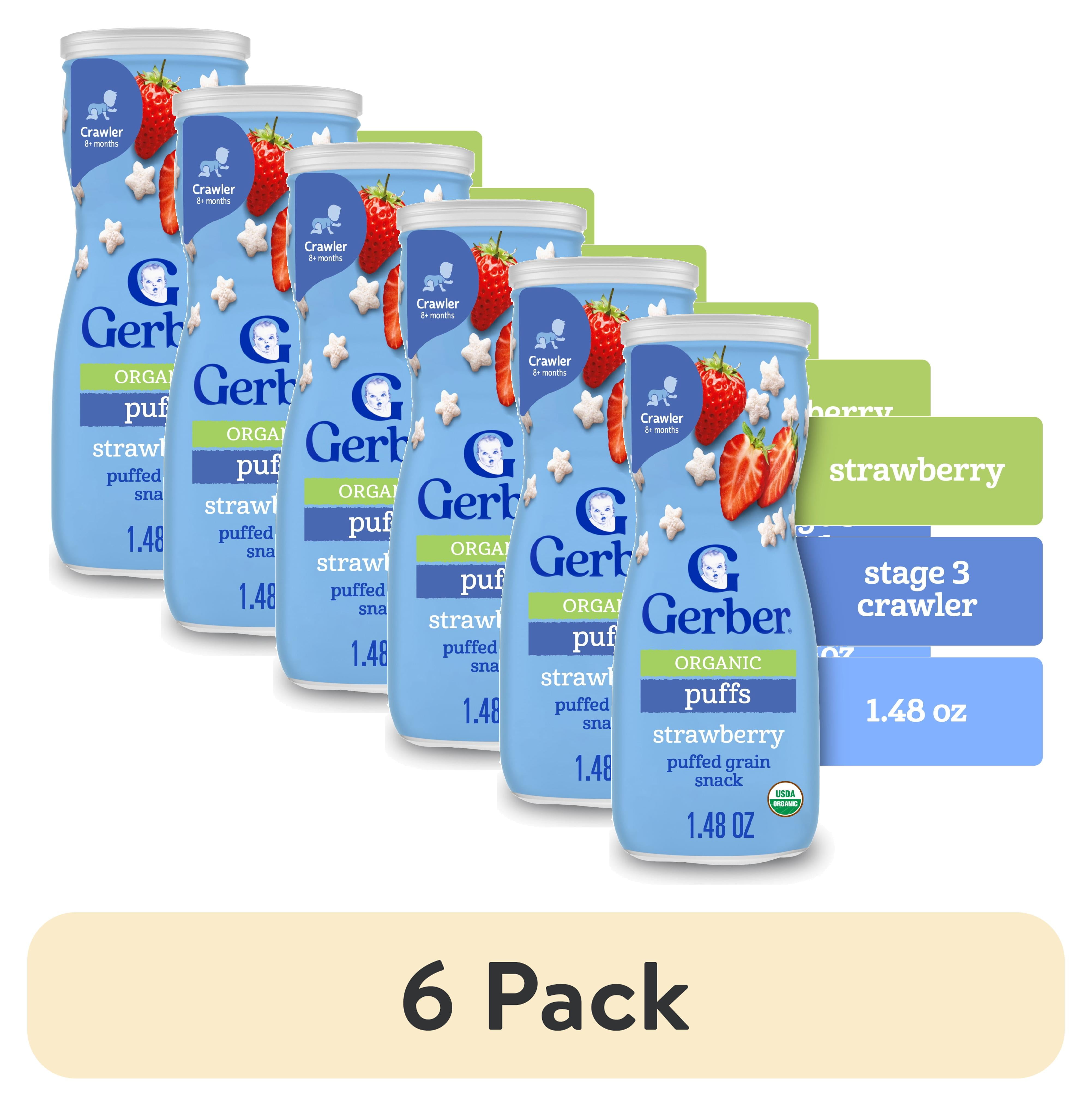 (6 pack) Gerber Stage 3 Baby Snacks, Organic Strawberry Puffs, Grain ...