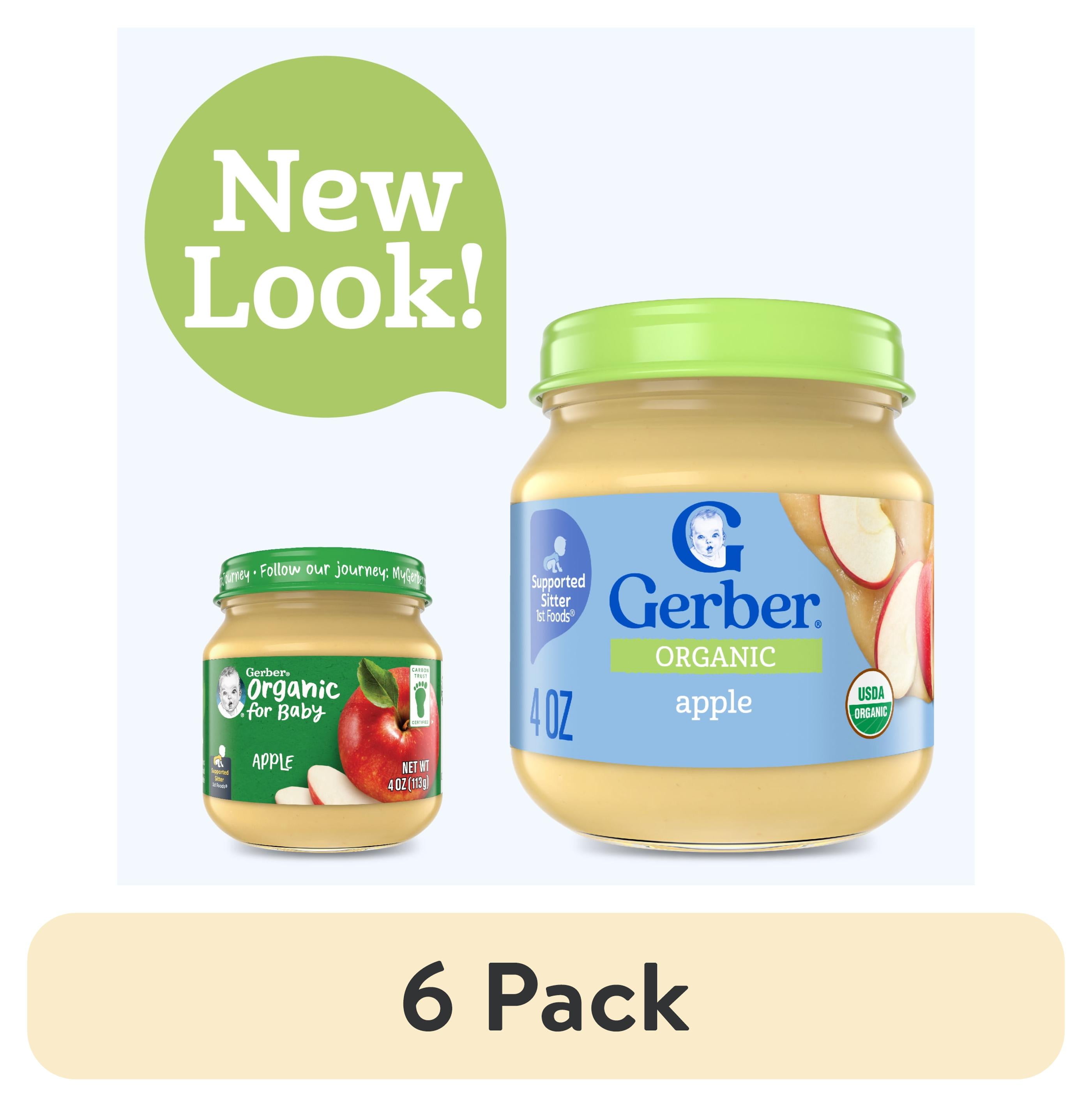 (6 pack) Gerber Stage 1 Baby Food, Organic Apple Jar, Fruit Puree, Non ...